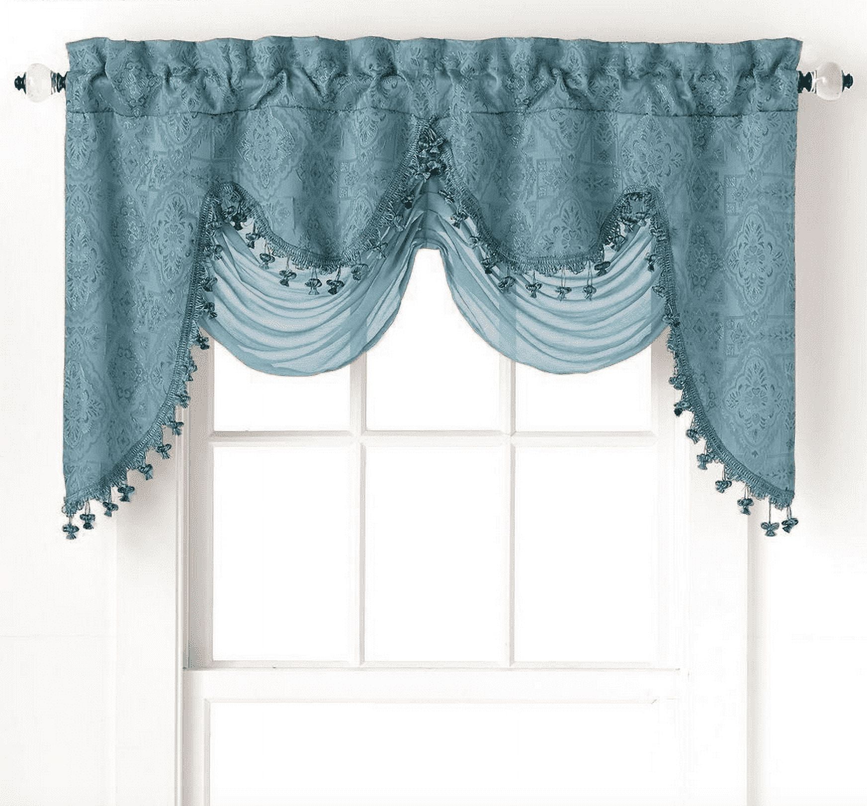 Ultra Elegant Clipped Jacquard Georgette Fringed Window Valance With an ...