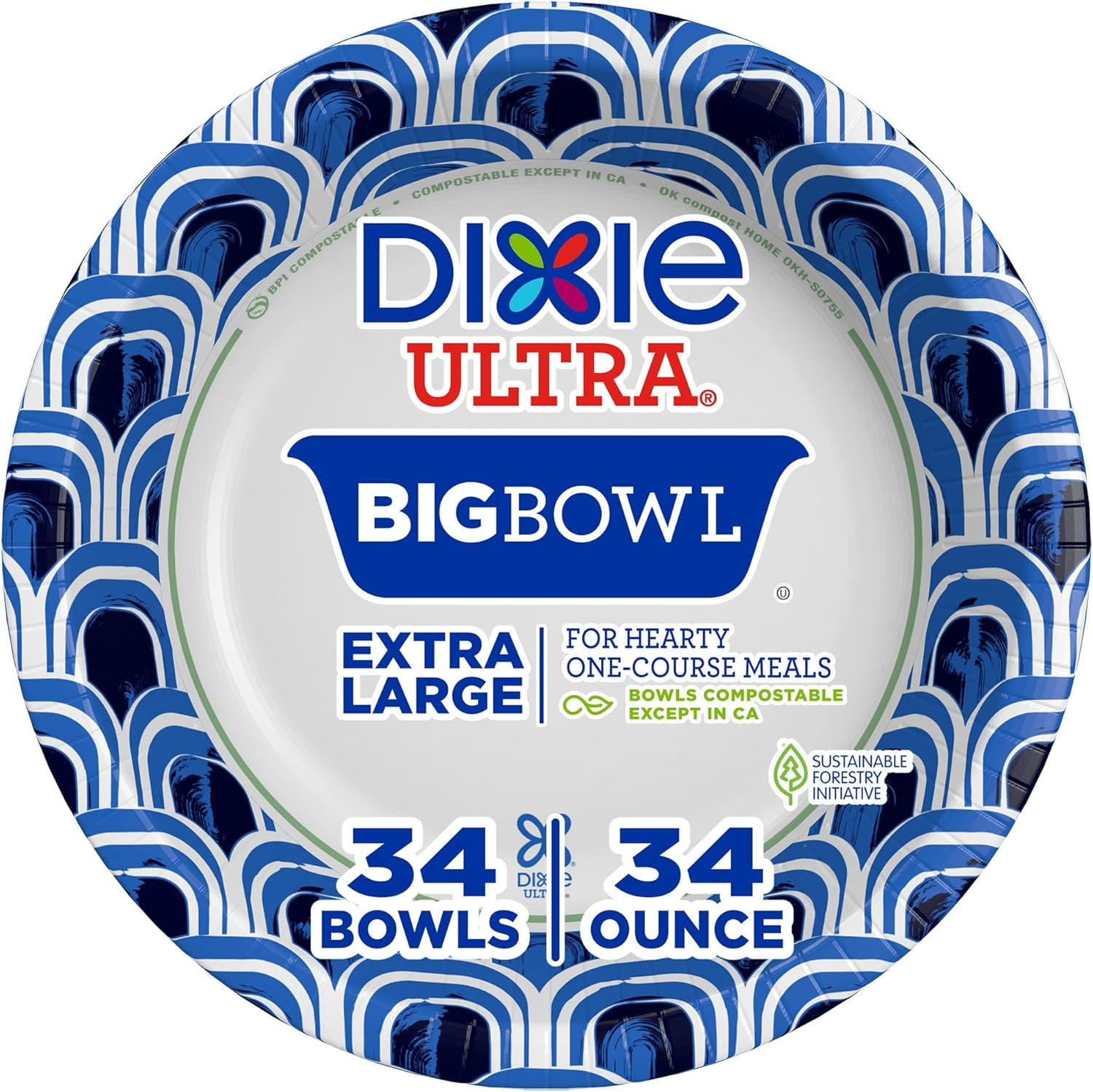 Ultra Extra Large Paper Bowls, 34 oz, 34 Count, Compostable, Microwave ...