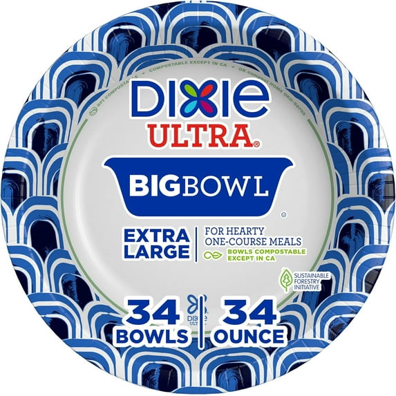 Ultra Extra Large Paper Bowls, 34 oz, 34 Count, Compostable, Microwave ...