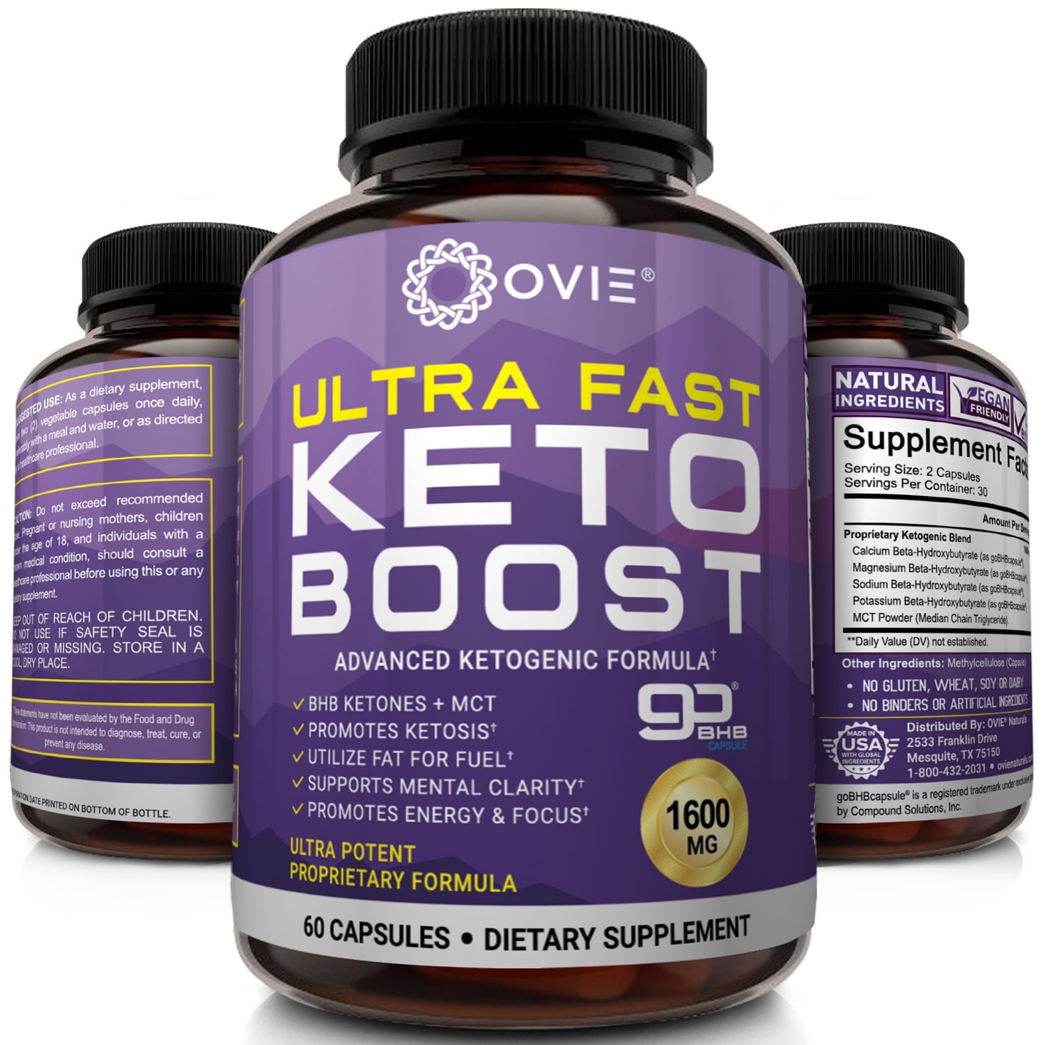 OVIE Ultra Fast Pure Keto Boost 1600 mg Diet Pills BHB Salts with MCT ...