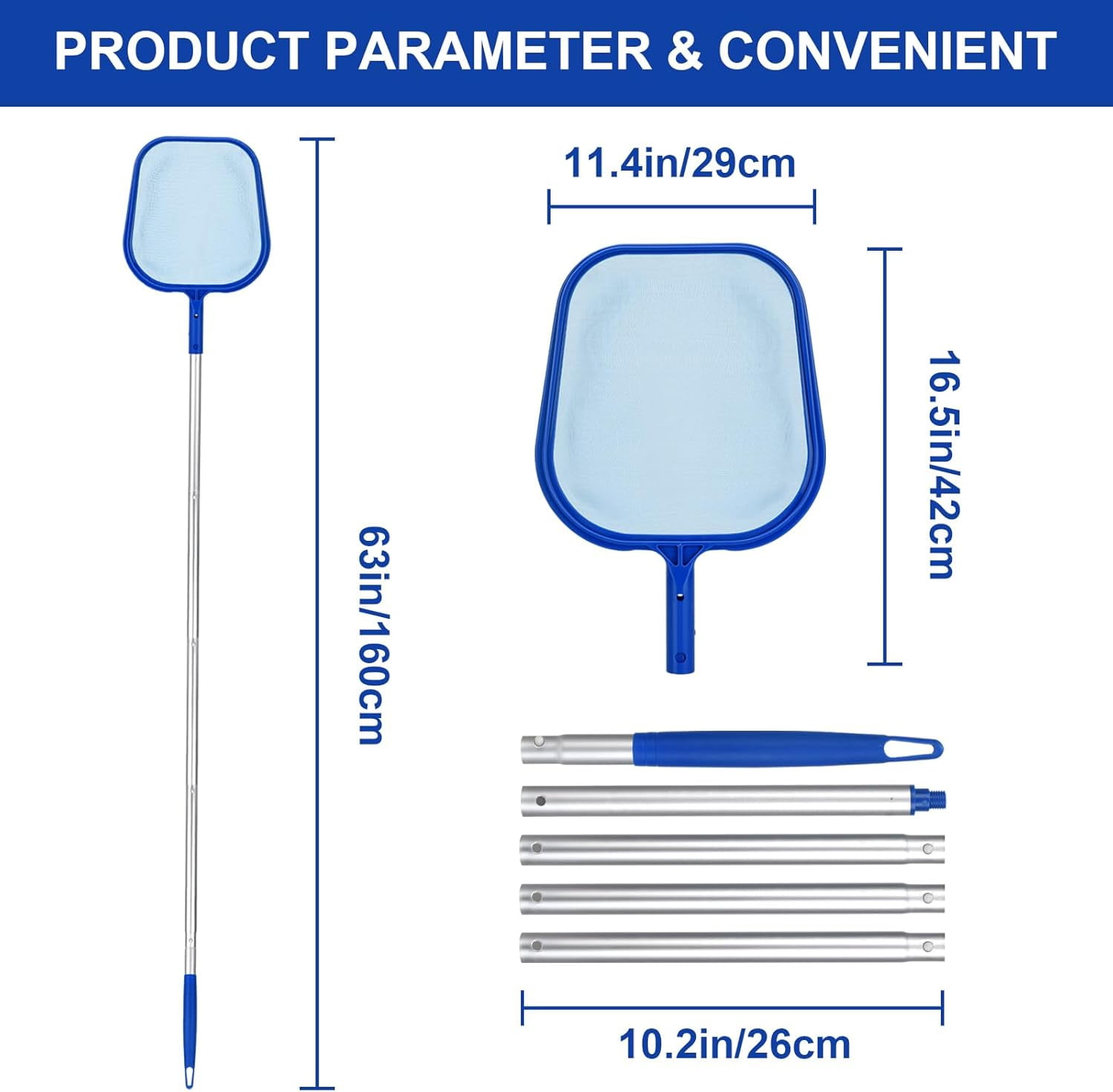 Ultra Fine Mesh Pool Skimmer Net with 48" Telescopic Pole, 5-Section ...