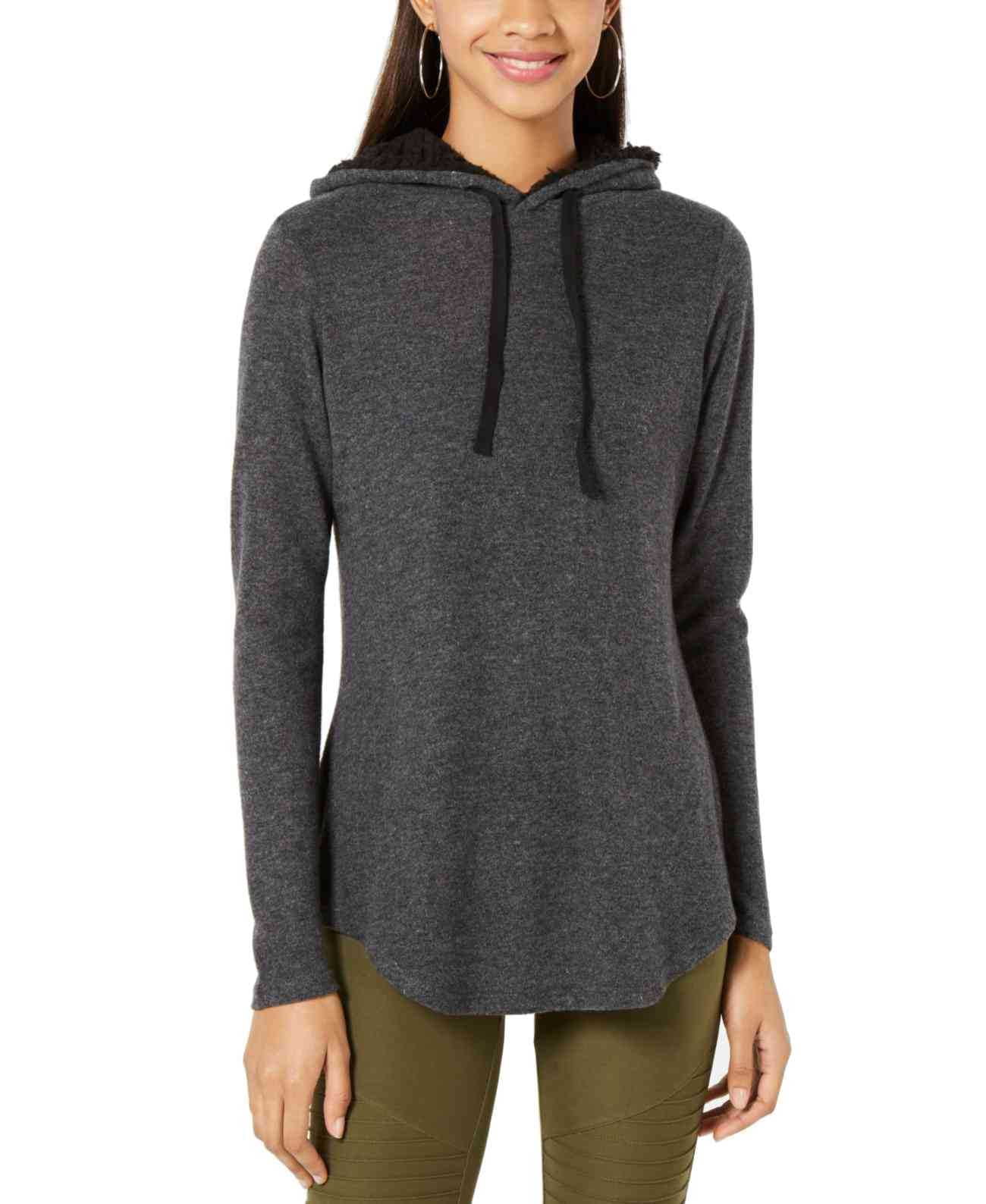 Ultra Flirt Juniors Marled Faux Sherpa Trimmed Hoodie;Medium - Walmart.com