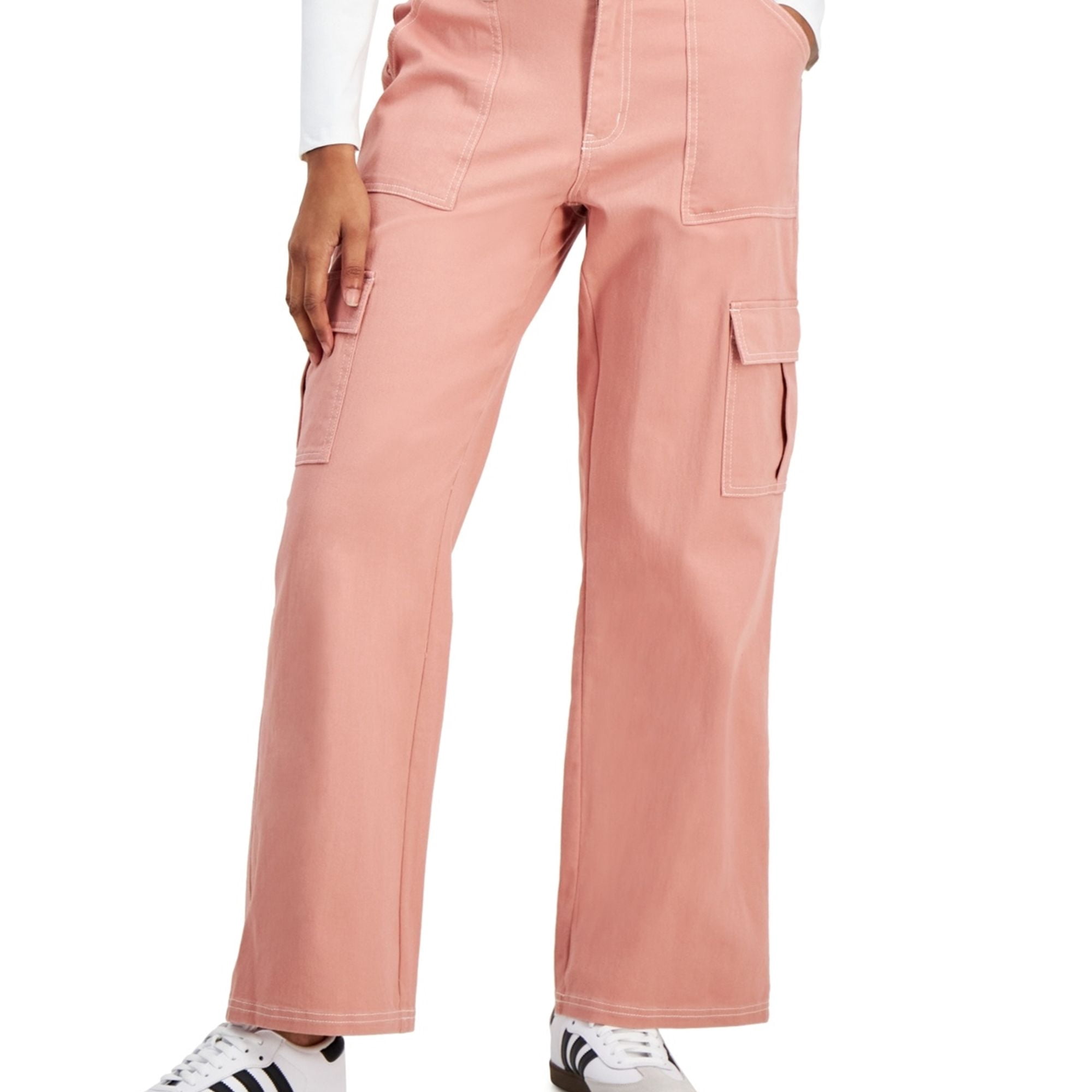Ultra Flirt Womens Wide Leg Comfort Casual Cargo Pants, Pink, Juniors ...
