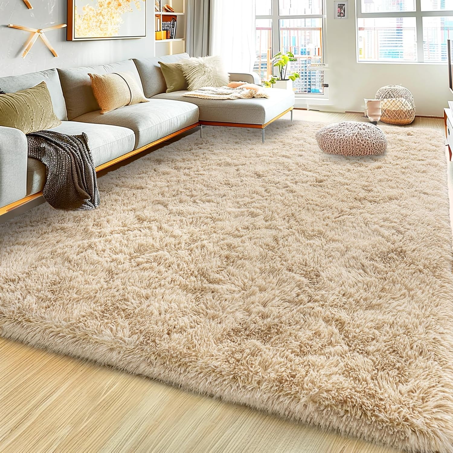 Ultra Fluffy Rug for Living Room Bedroom, 5x7 Fuzzy Large Area Rug for ...