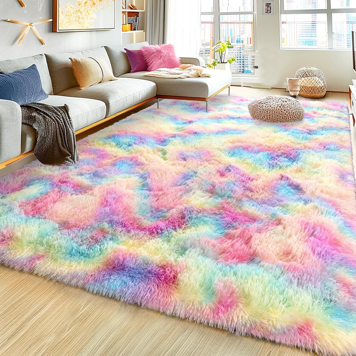 Ultra Fluffy Rug for Living Room Bedroom, 5x7 Fuzzy Large Area Rug for ...
