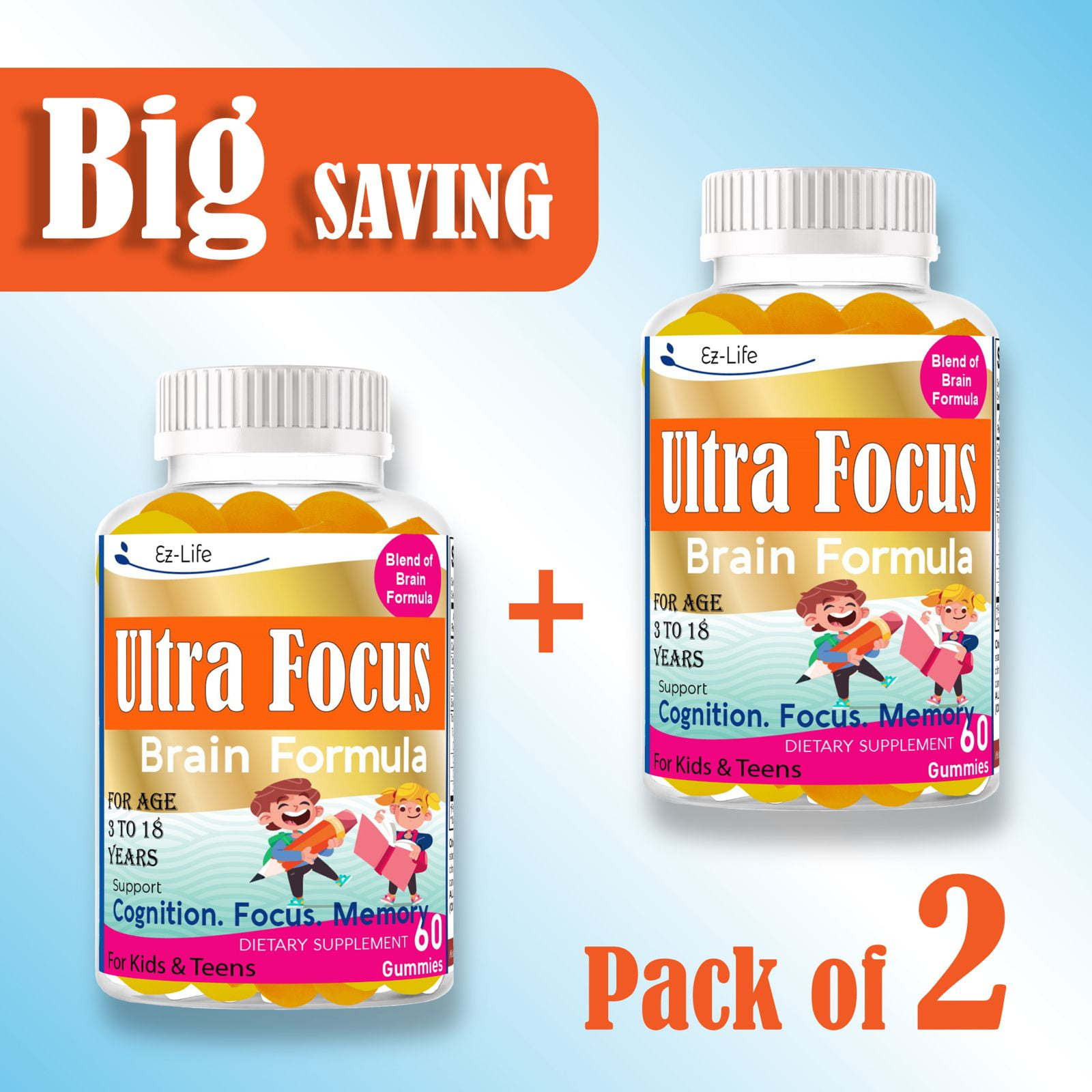 Ultra Focus Kids Brain Vitamins, Support Kids Attention, Memory ...