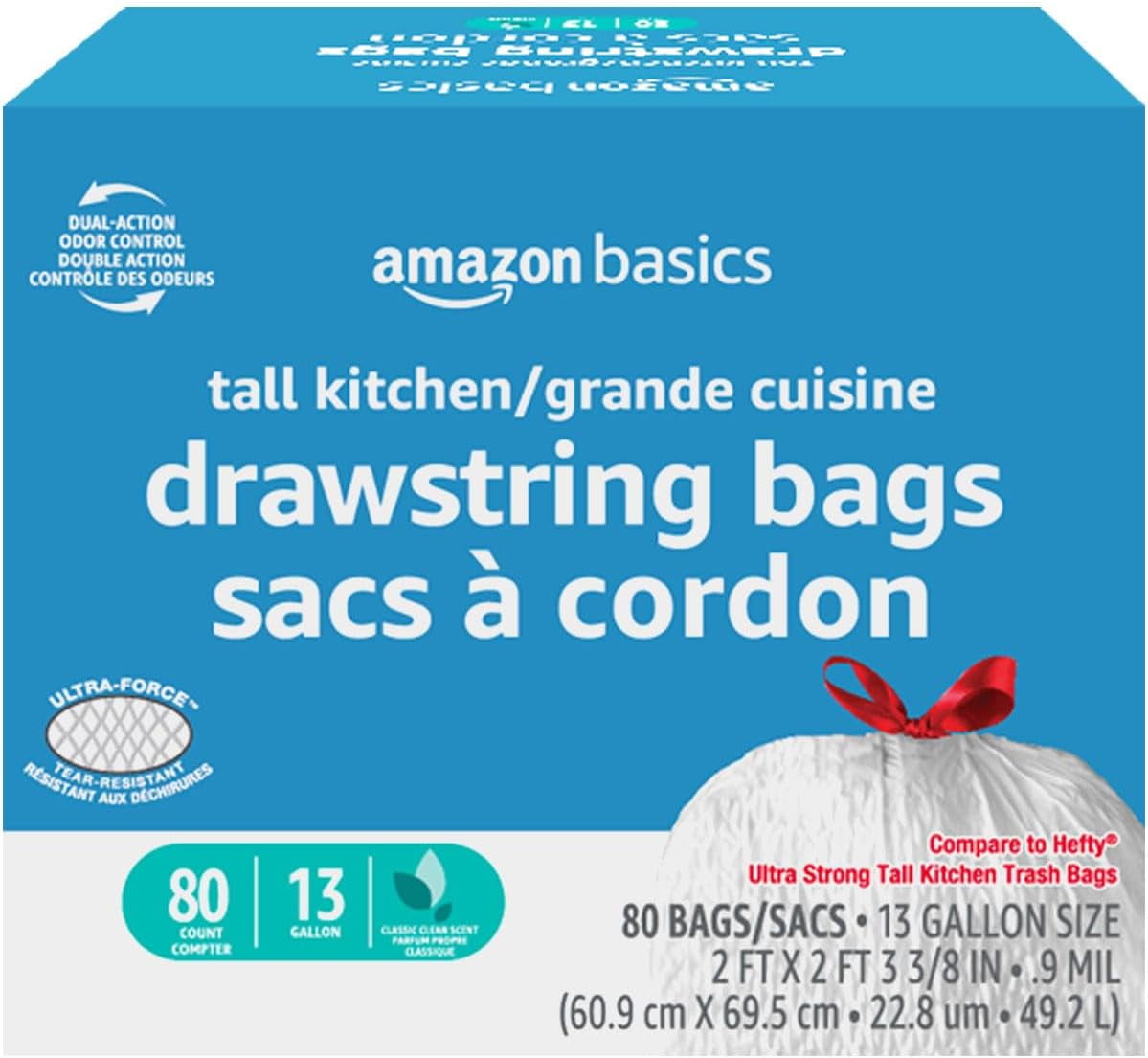 Ultra-Force Tall Kitchen Drawstring Trash Bags, Classic Clean Scented, 13 Gallon, 80 Count, Pack ...