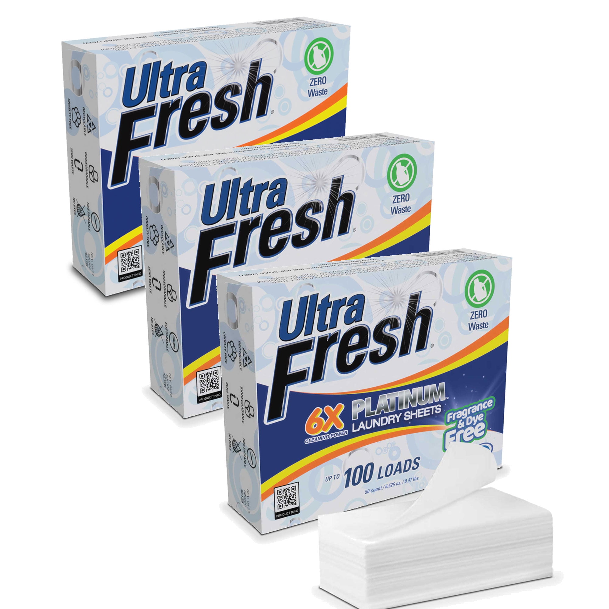 Ultra Fresh Platinum 6X Laundry Detergent Sheets, Fragrance & Dye Free ...