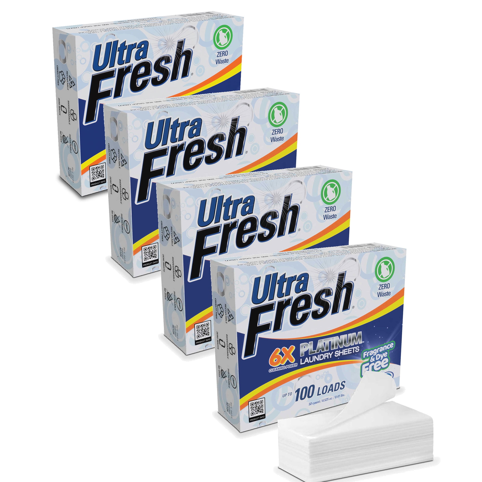 Ultra Fresh Platinum 6X Laundry Detergent Sheets, Fragrance & Dye Free ...