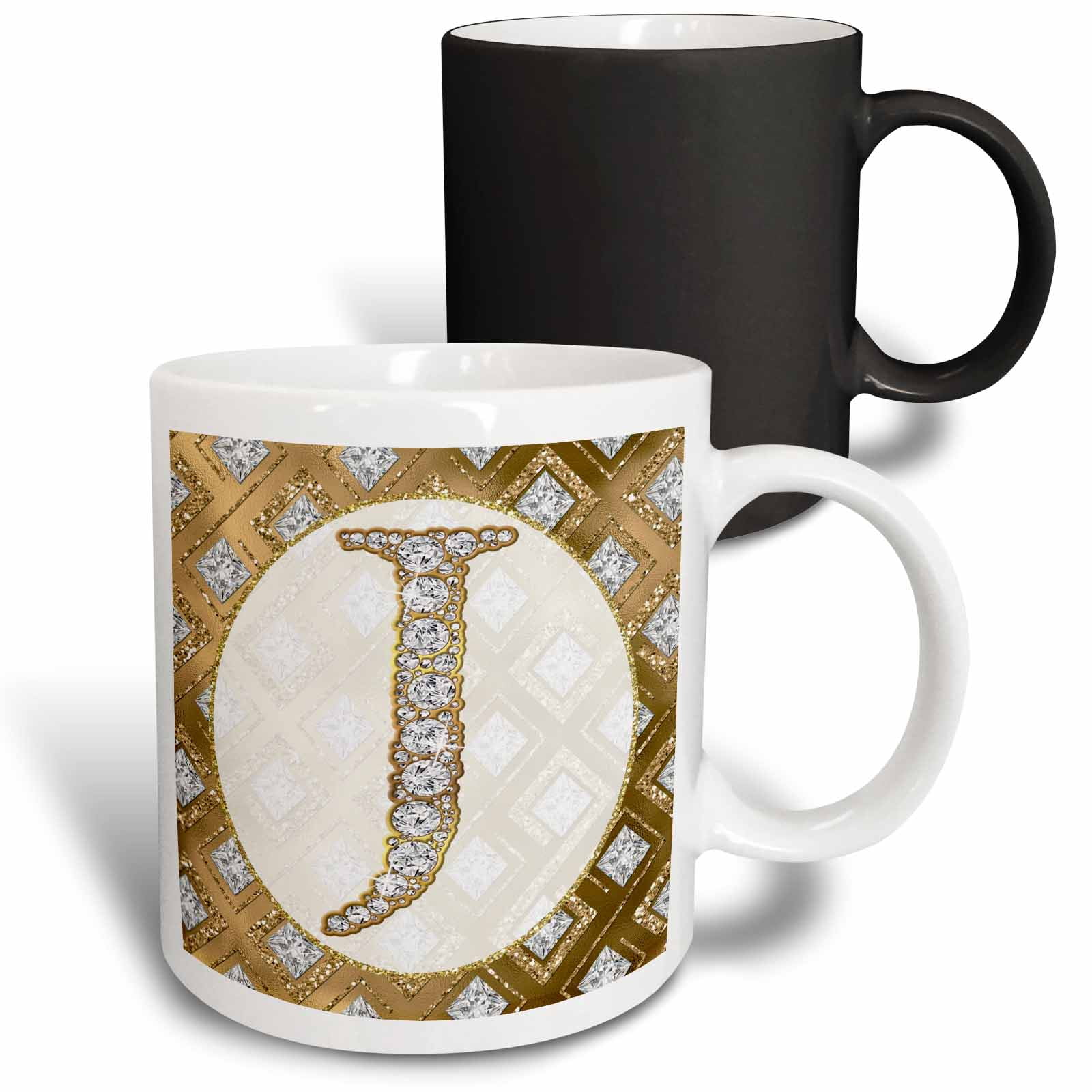 3drose, Ultra Glam Image of Gold Image of Diamond Monogram J, 11oz ...