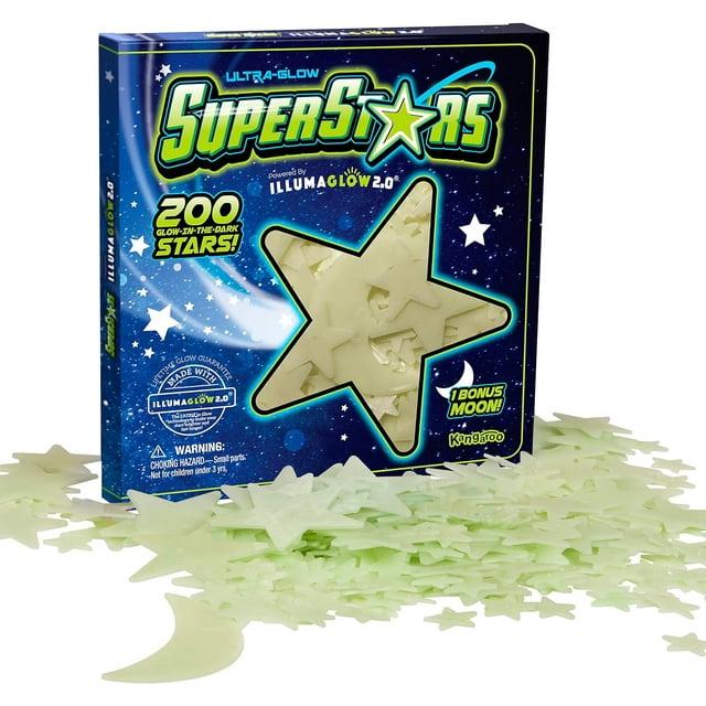 Ultra Glow Super Stars 200 Glow in the Dark Stars with Bonus Glowing ...