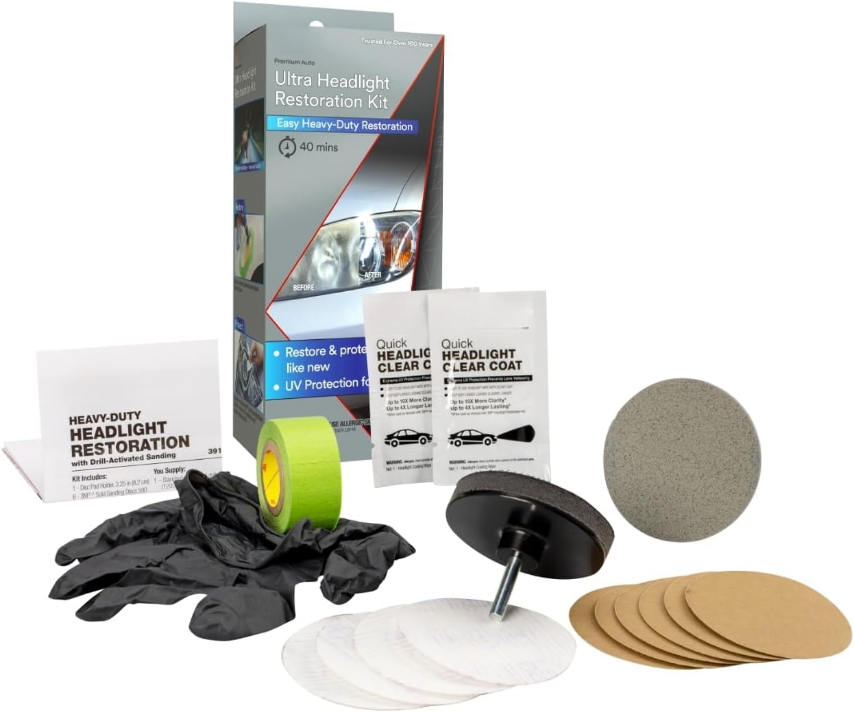 Ultra Headlight Restoration Kit, Contains Masking Tape, Light Sanding ...