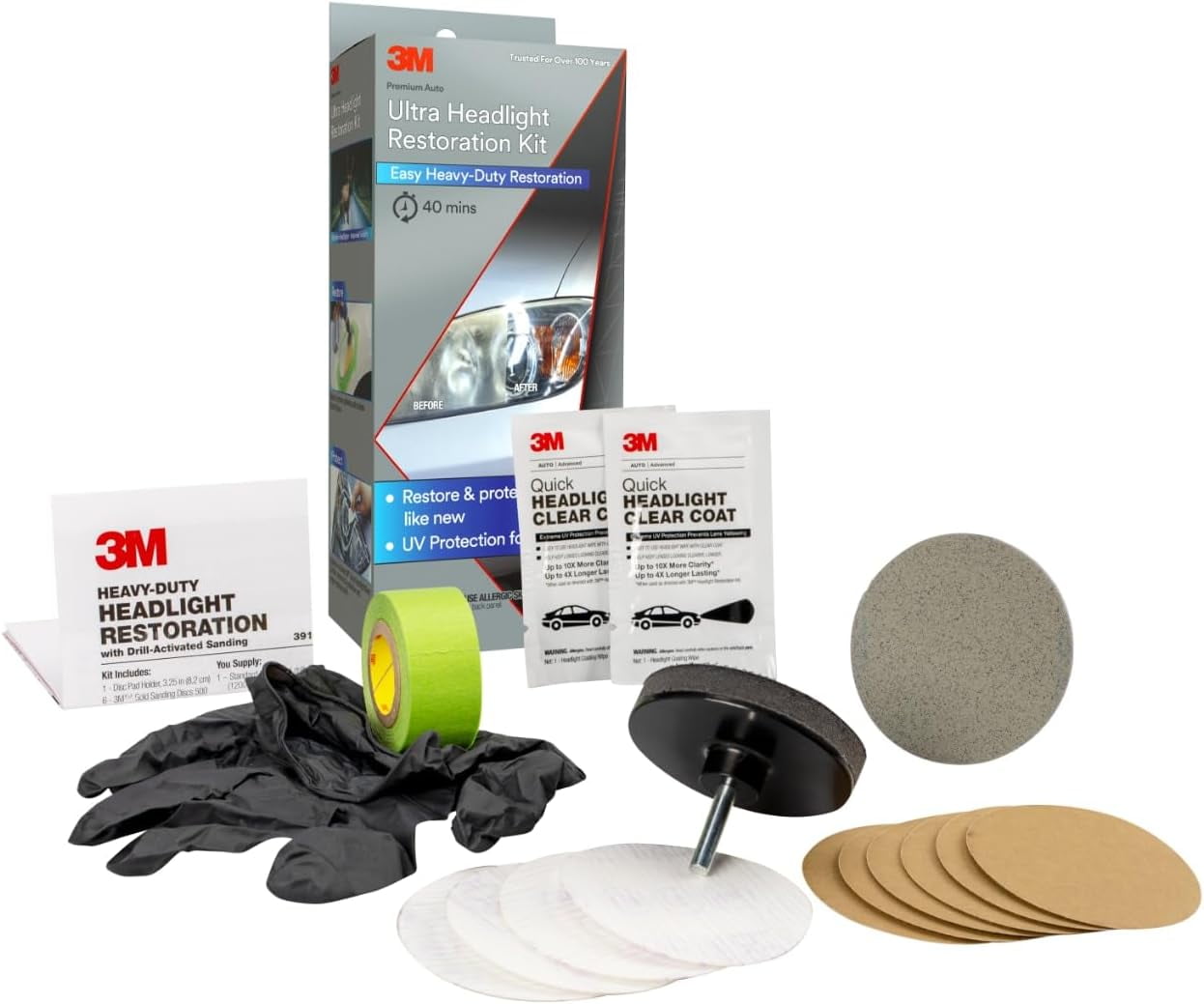 Ultra Headlight Restoration Kit, Contains Masking Tape, Light Sanding ...