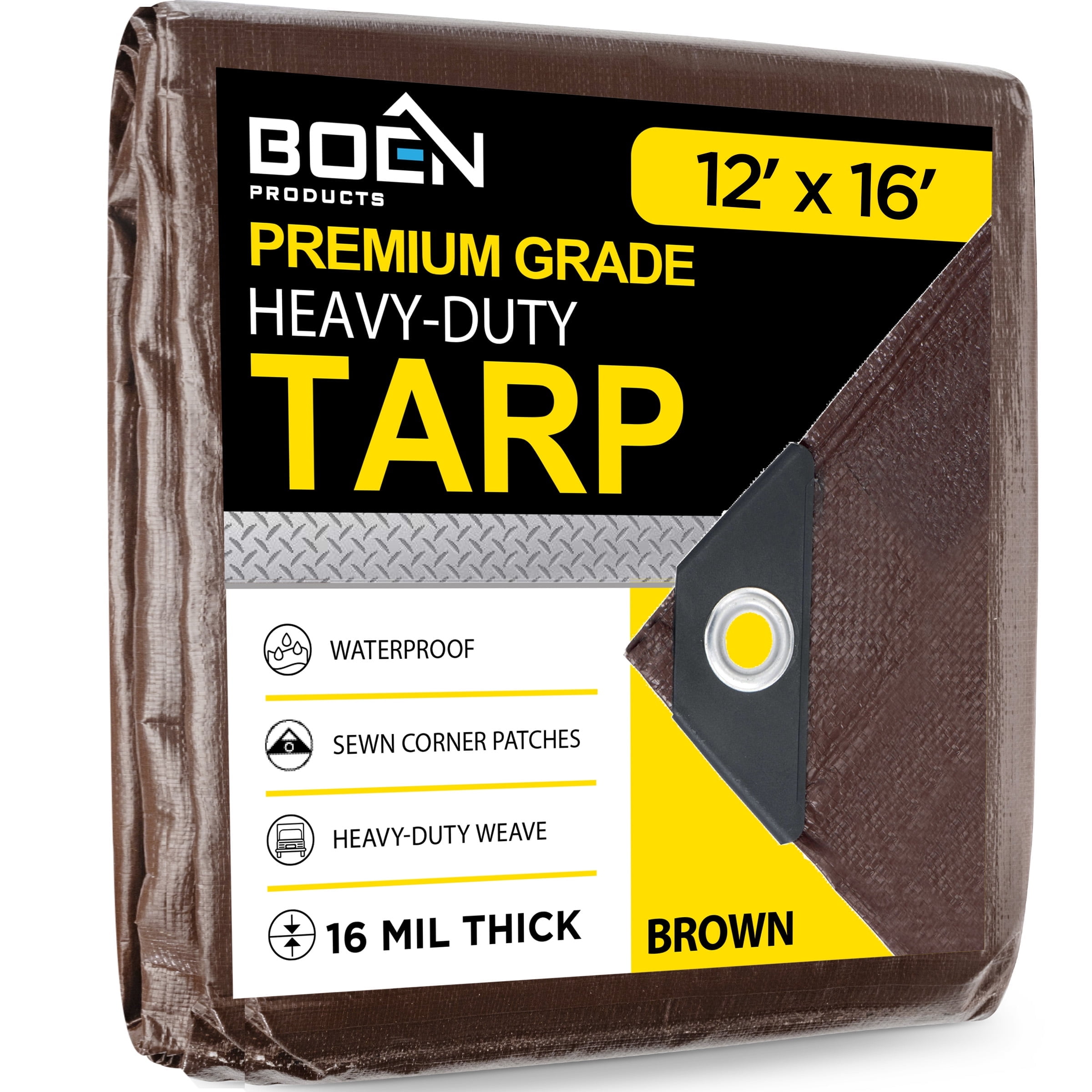 Boen Brown Large Ultra Heavy Duty Tarp 12 ft x 16 ft, 16 Mil Thick ...