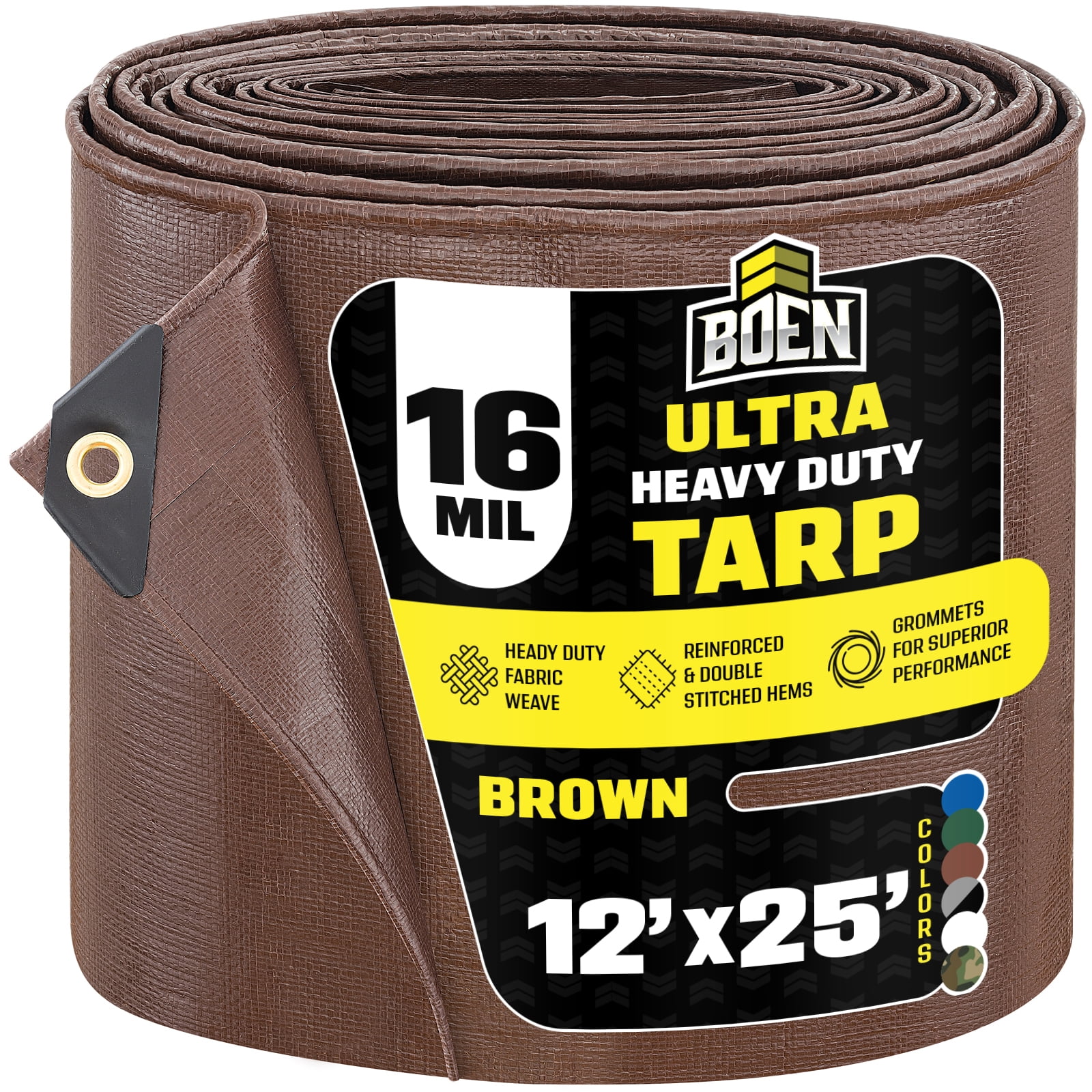 BOEN Ultra Heavy-Duty Tarp, 12 ft x 25 ft, 16 Mil Thick, Brown ...