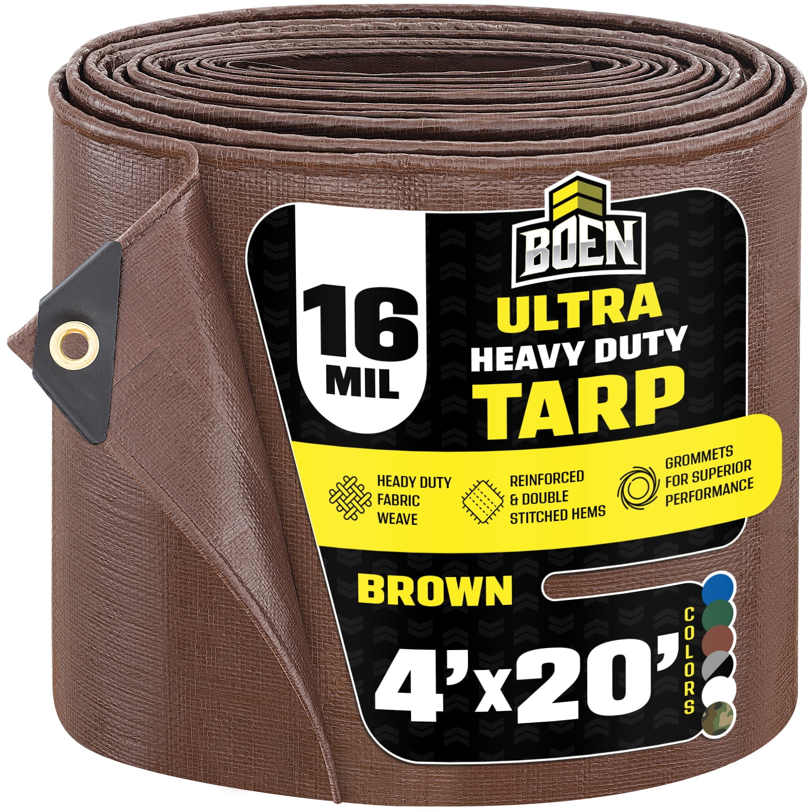 BOEN Ultra Heavy-Duty Tarp, 4 ft x 20 ft, 16 Mil Thick, Brown ...