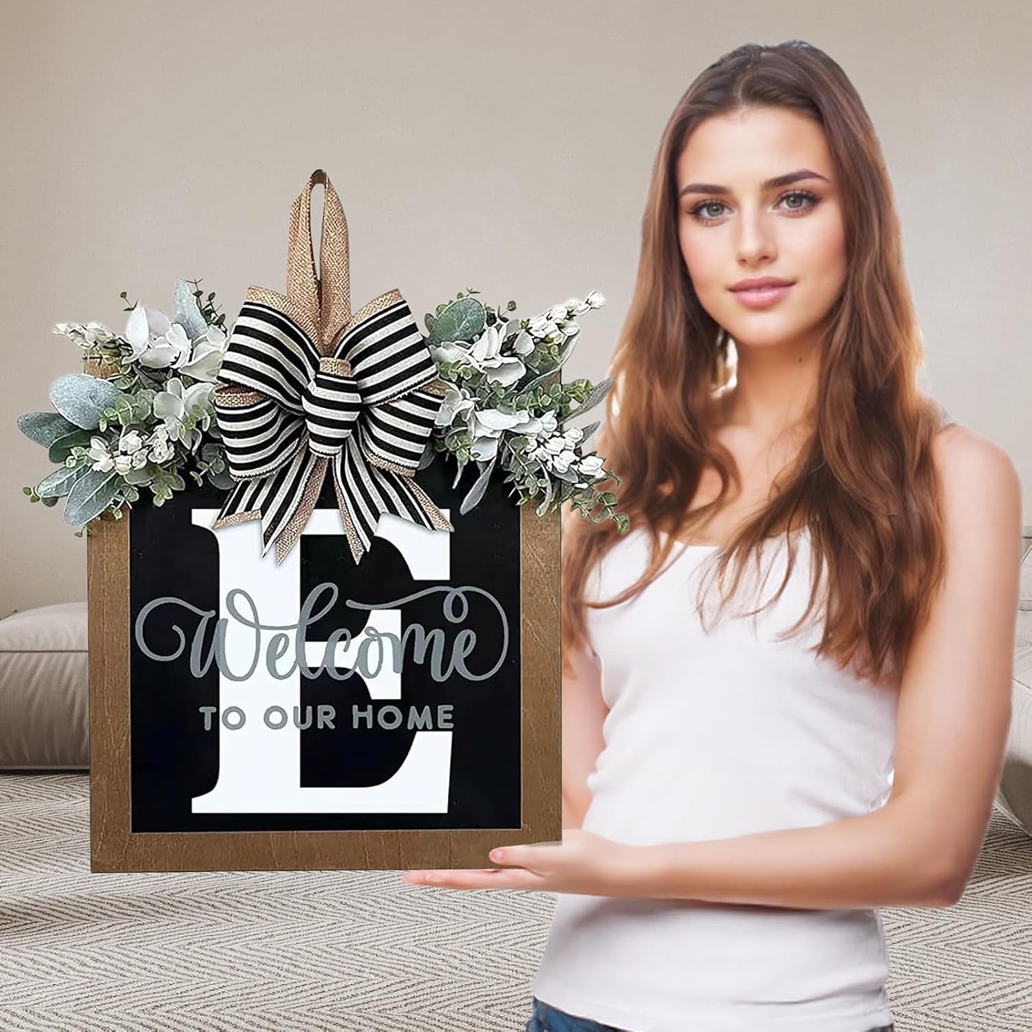 Ultra Large 14'' Last Name All Year Round Front Door Wreath with 26 ...