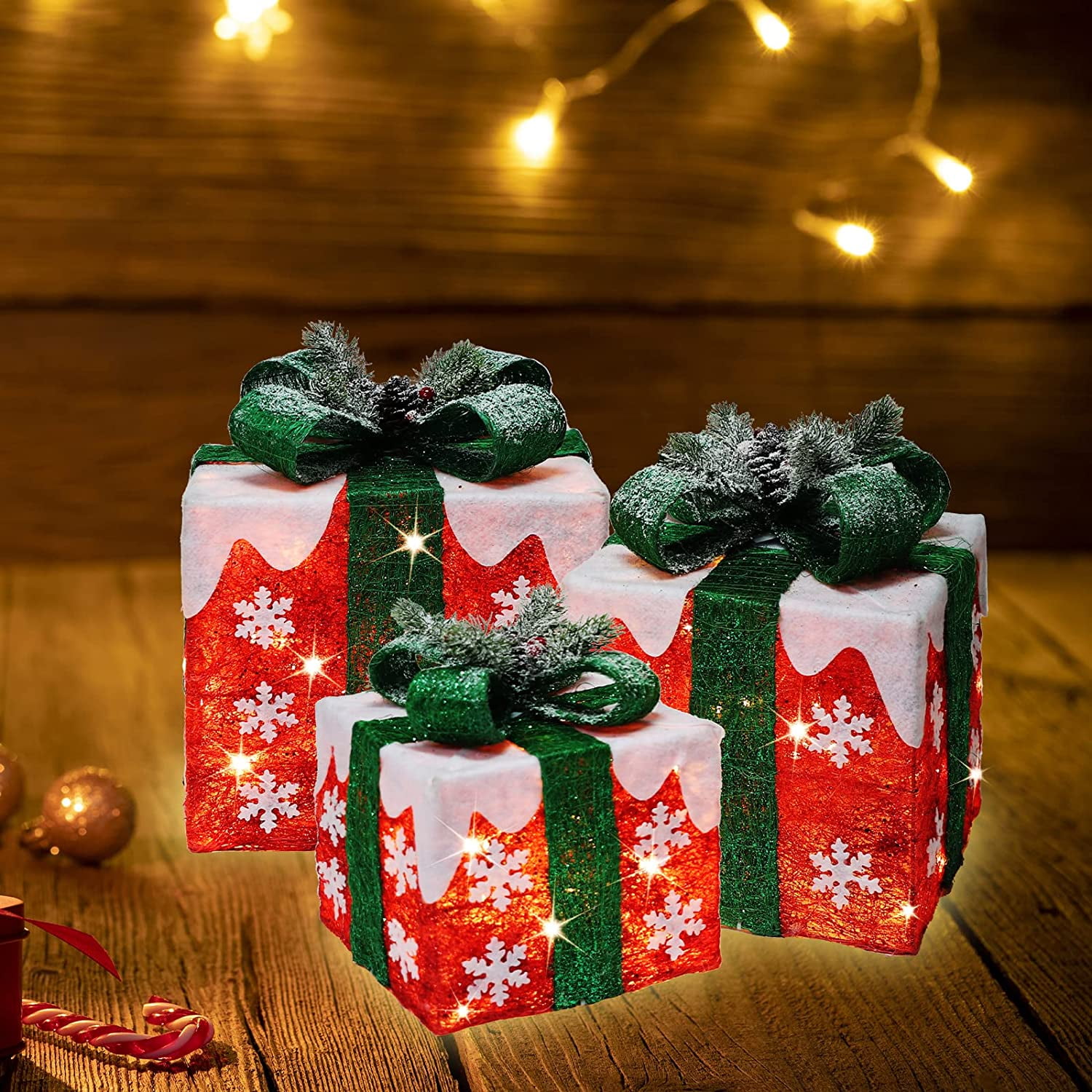 [Ultra-Large 16"x14"x11.5" Christmas Set of 3 Lighted Gift Boxes ...