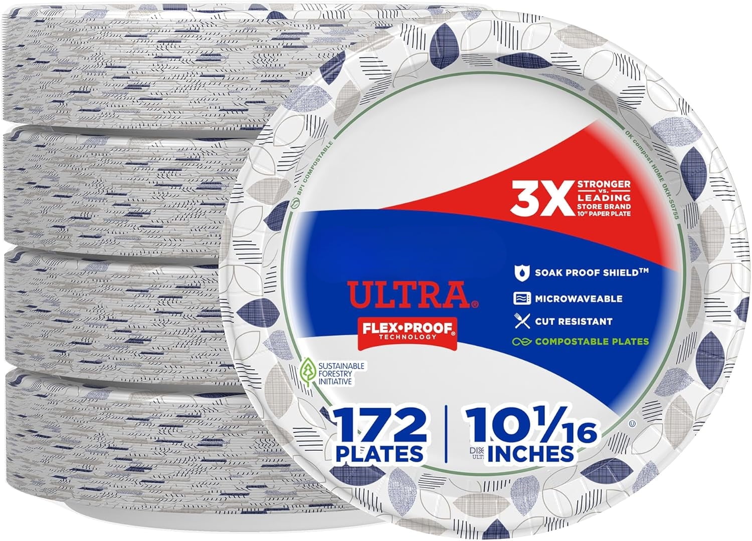 Ultra, Large Paper Plates, 10 Inch, 100 Count, 3X Stronger*, Heavy Duty ...