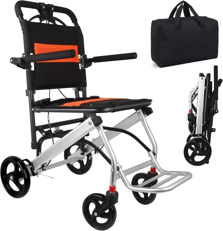 WEYRAL Portable Folding Wheelchair, Travel with handbrake, Support ...