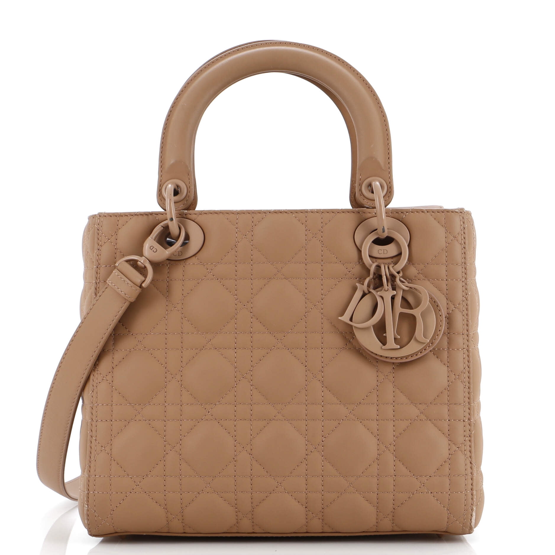 Pre-Owned Ultra Matte Supple Lady Dior Bag Cannage Studded Lambskin ...