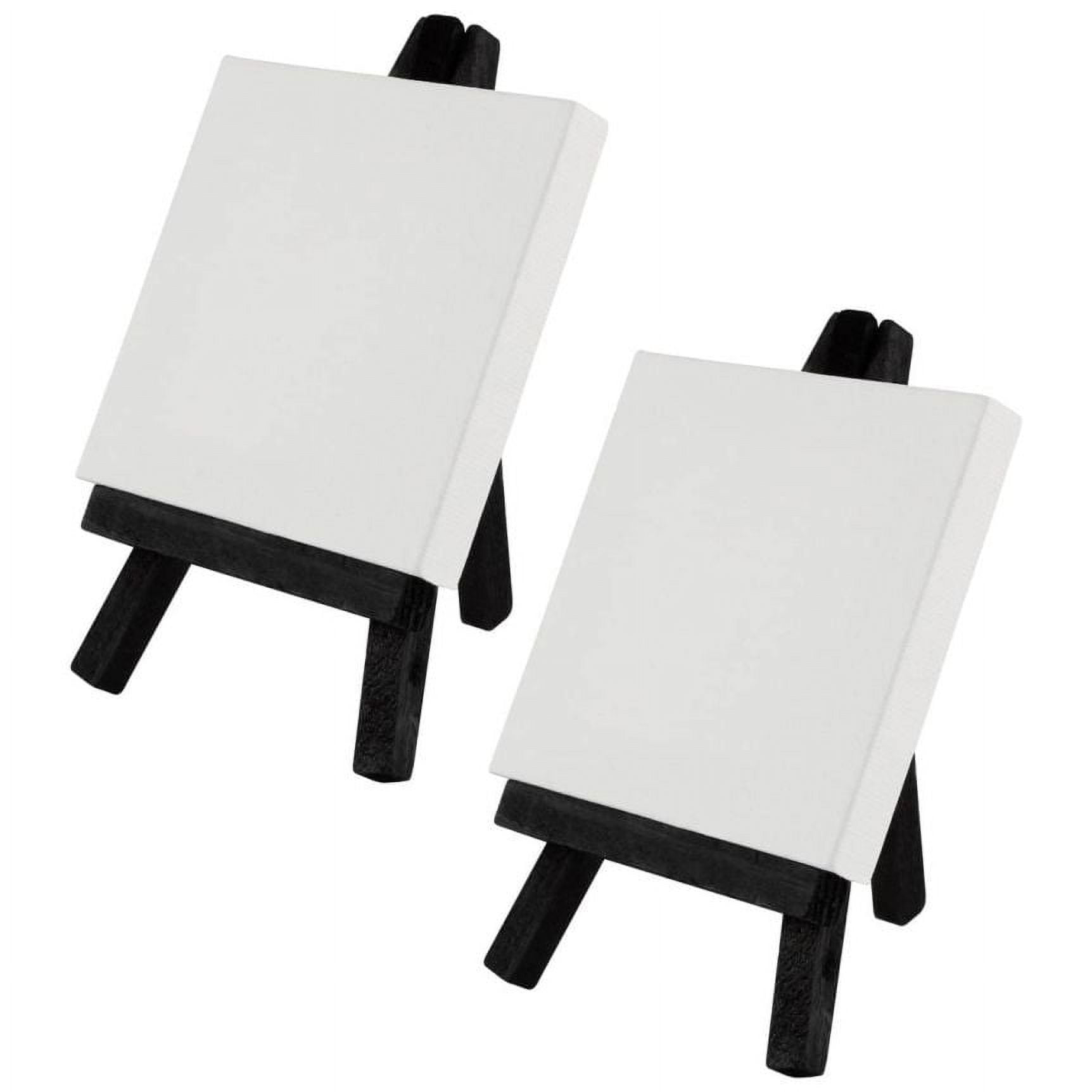 Ultra-Mini Set of 2 Easels w/ 2 Stretched Canvases 3x3" - Black Easel ...