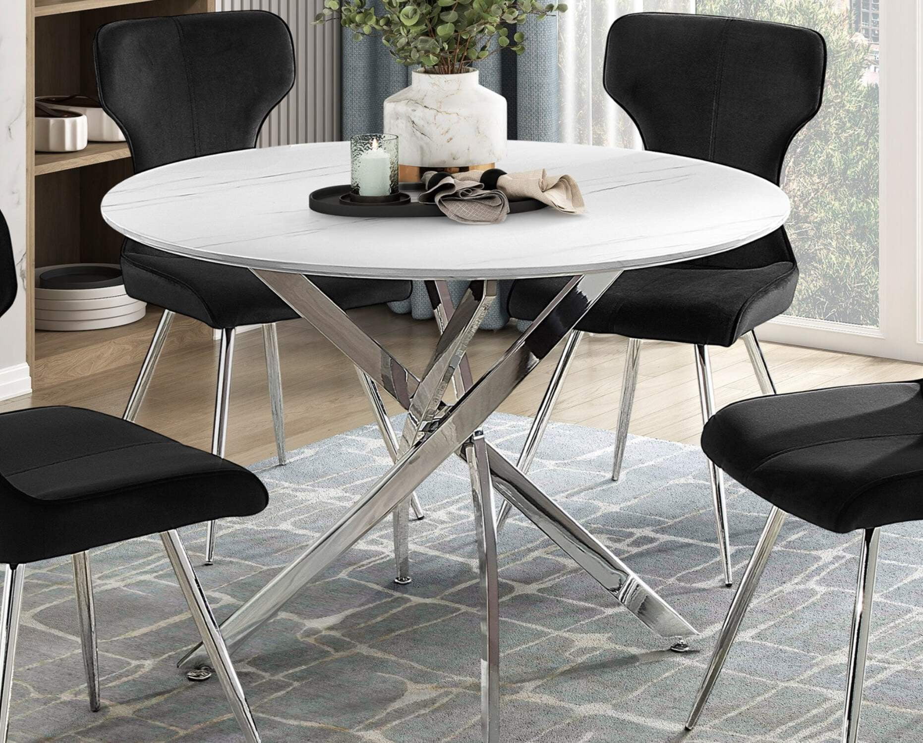 Ultra Modern Dining Furniture 1Pc Round Faux Marble Top Dining Table ...