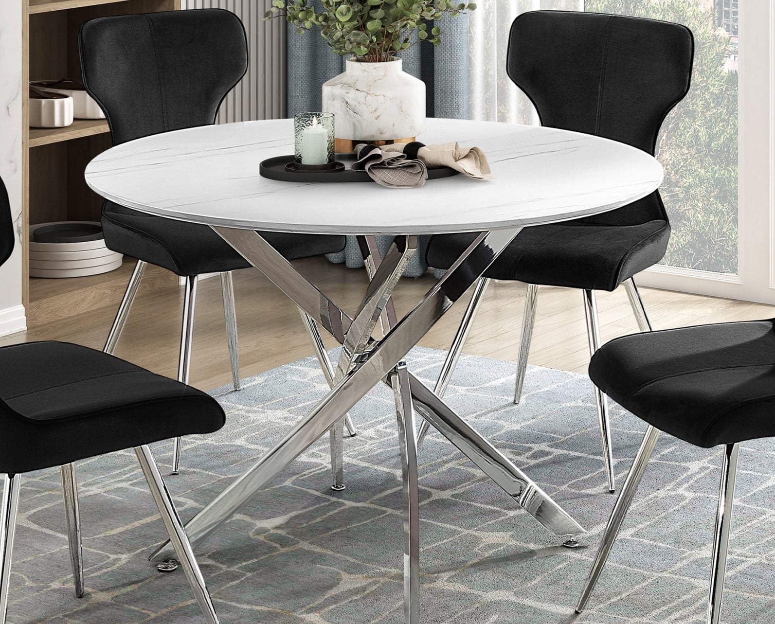 Ultra Modern Dining Furniture 1pc Round Faux Marble Top Dining Table ...