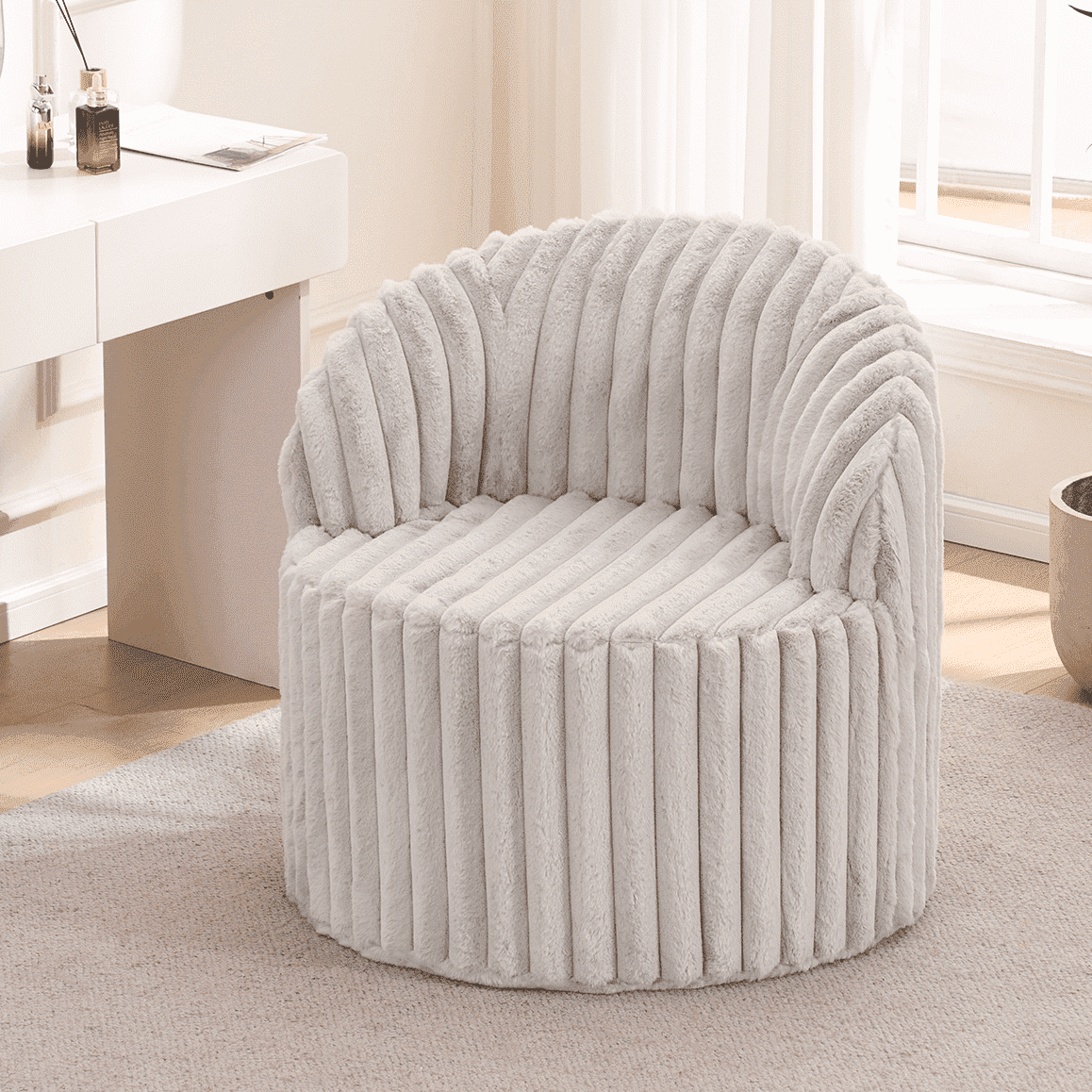 ENYLAY Giant Bean Bag Chair, Modern Adult Faux Rabbit Fur Memory Foam ...
