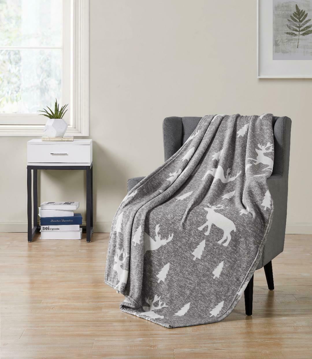 Ultra Plush Gray Christmas Trees & Reindeers Hypoallergenic Fleece ...