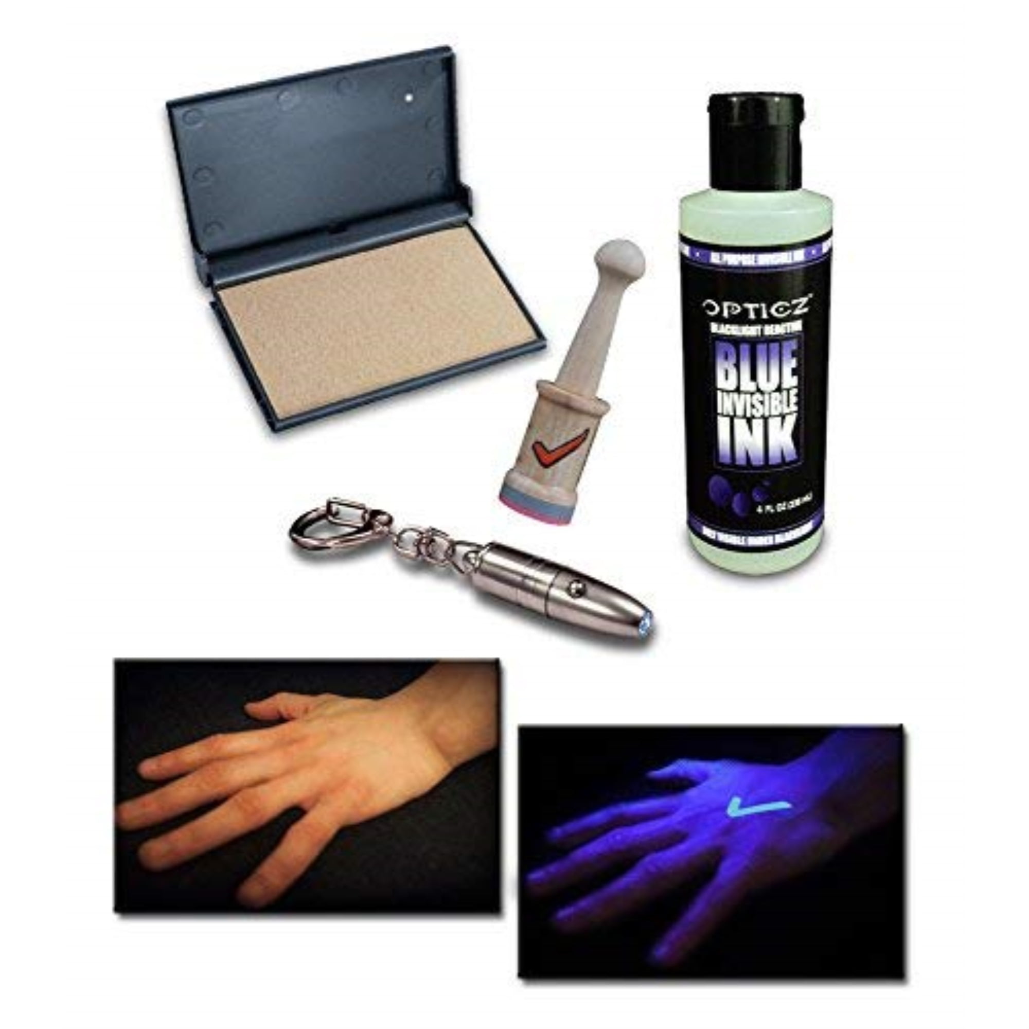 Opticz UV Blacklight Reactive Invisible Blue Ink Hand Stamping Document ...