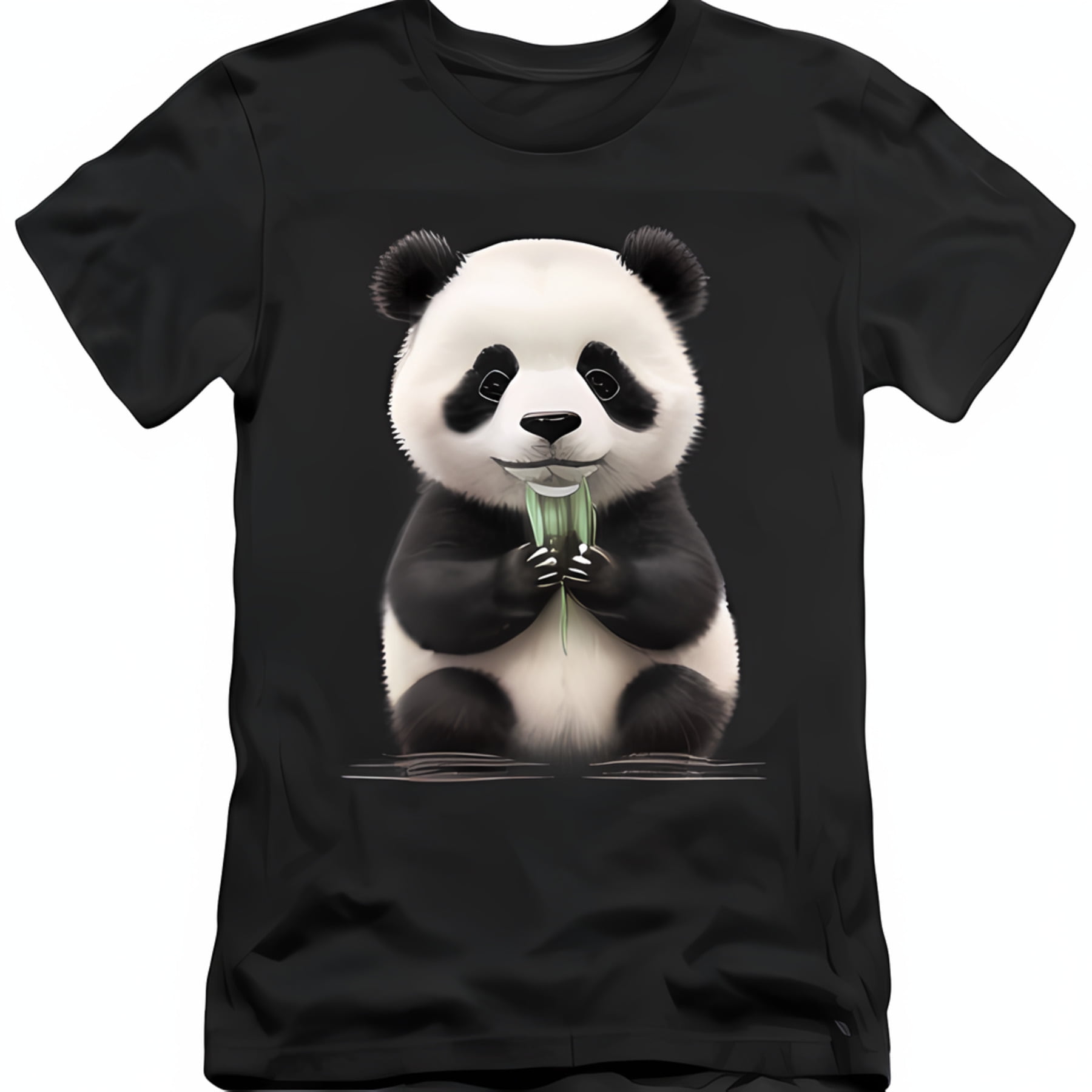 Ultra Realistic Baby Panda Eating Bamboo T-Shirt Design on Black ...
