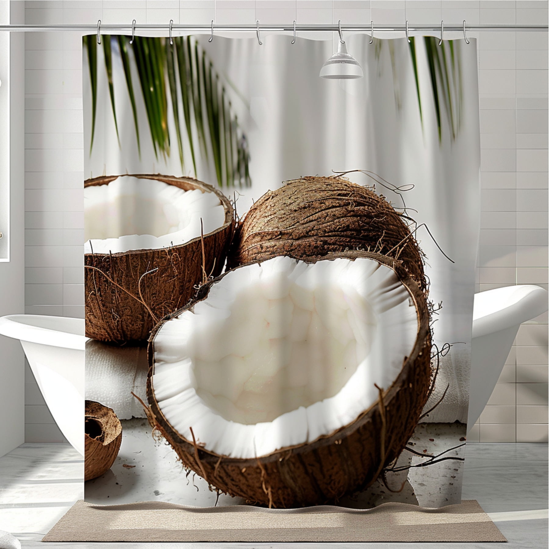 Ultra Realistic Coconut Bathroom Curtain: White and Brown Color Scheme ...