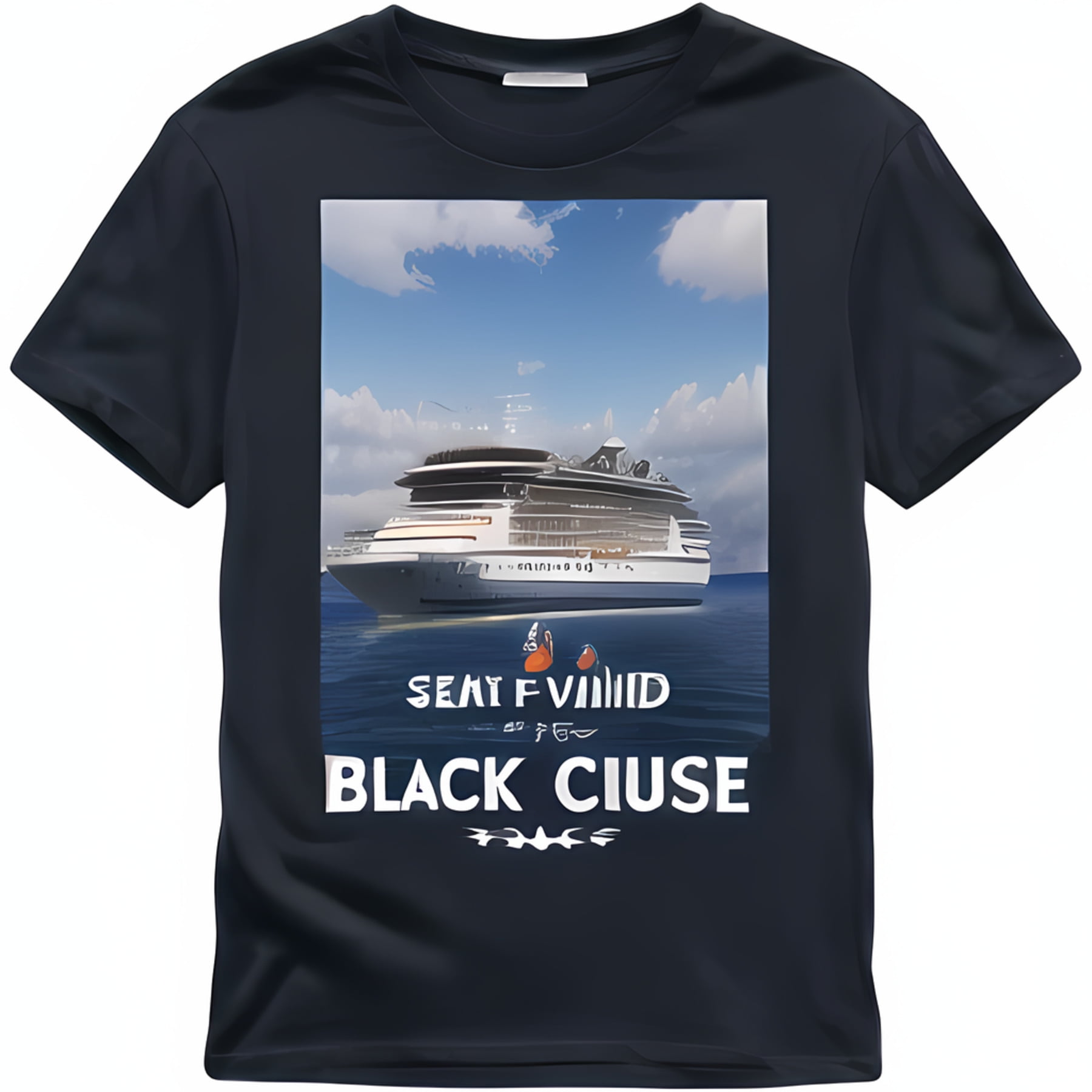 Ultra Realistic Cruise Ship Timber Design Black T-Shirt Vector Mockup ...