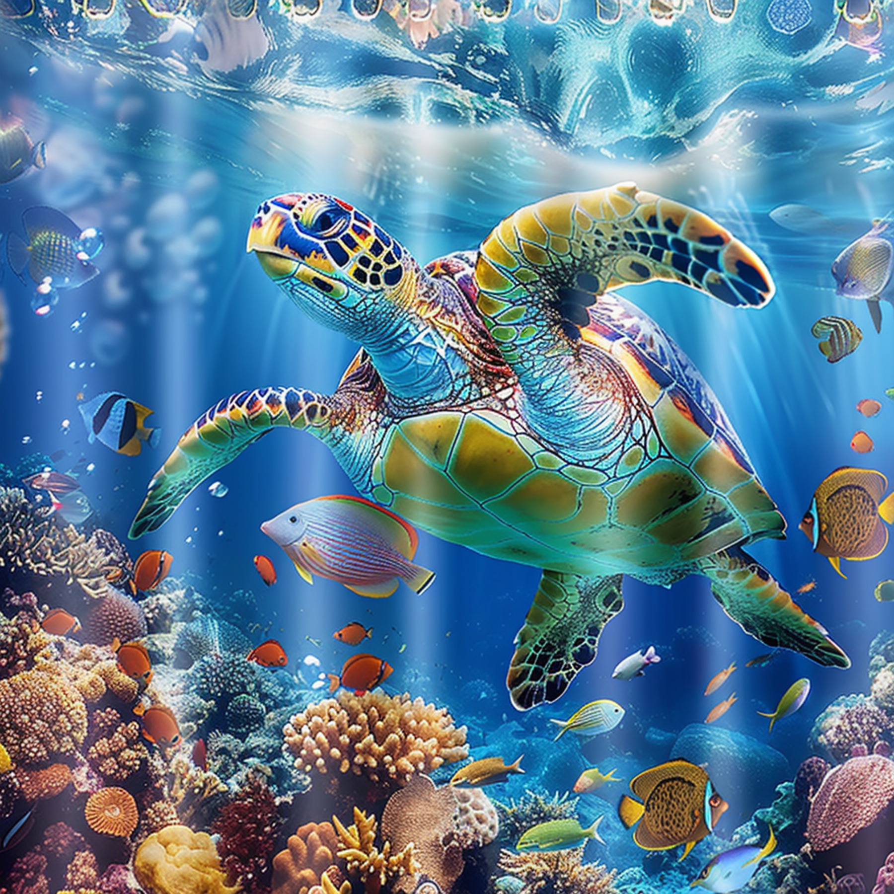 Ultra Realistic Epic Turtle Ocean Scene Shower Curtain Colorful Corals ...