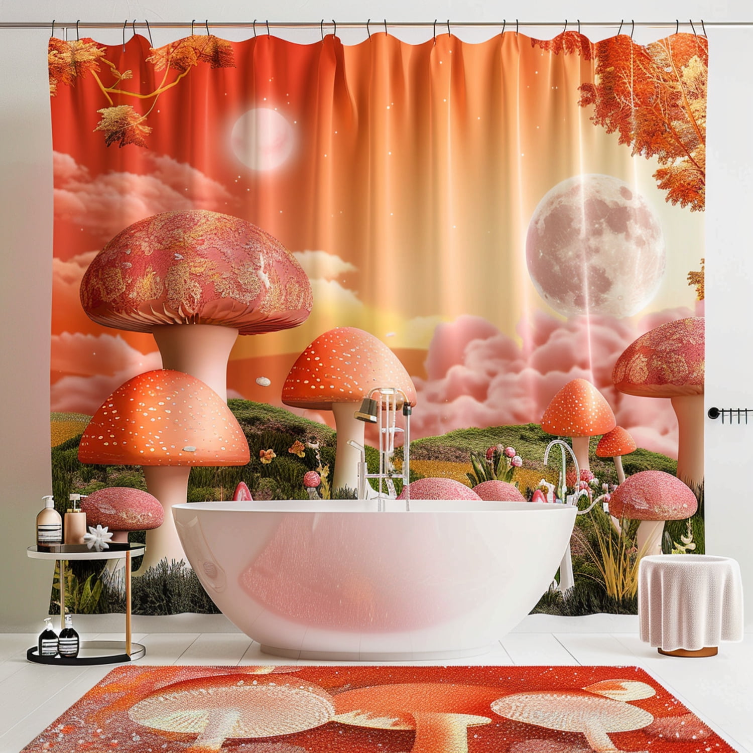 Ultra Realistic Fantasy Landscape Bathroom Decor Set Mushrooms Trees