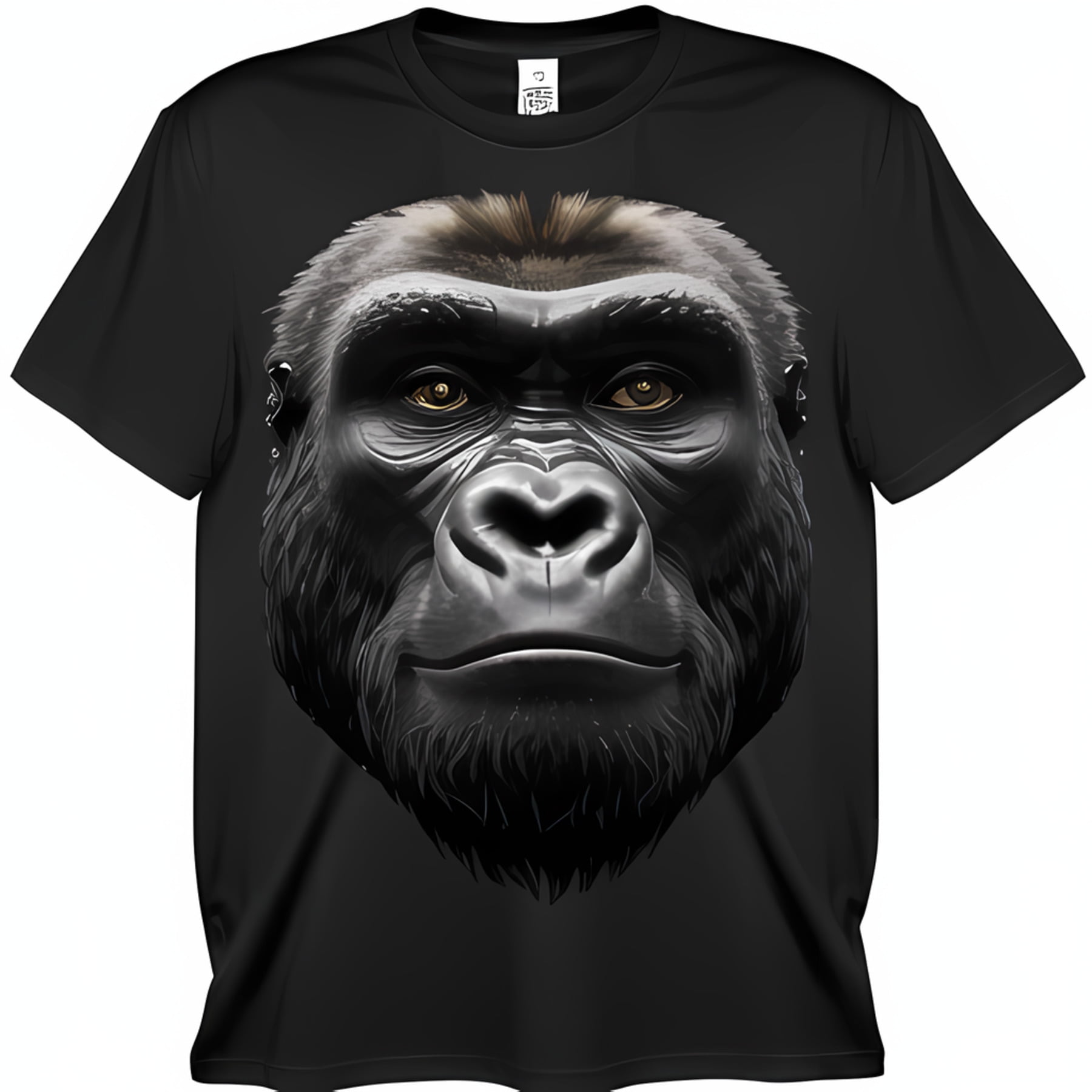 Ultra Realistic Gorilla Face Black T-Shirt Front View Design - Walmart.com