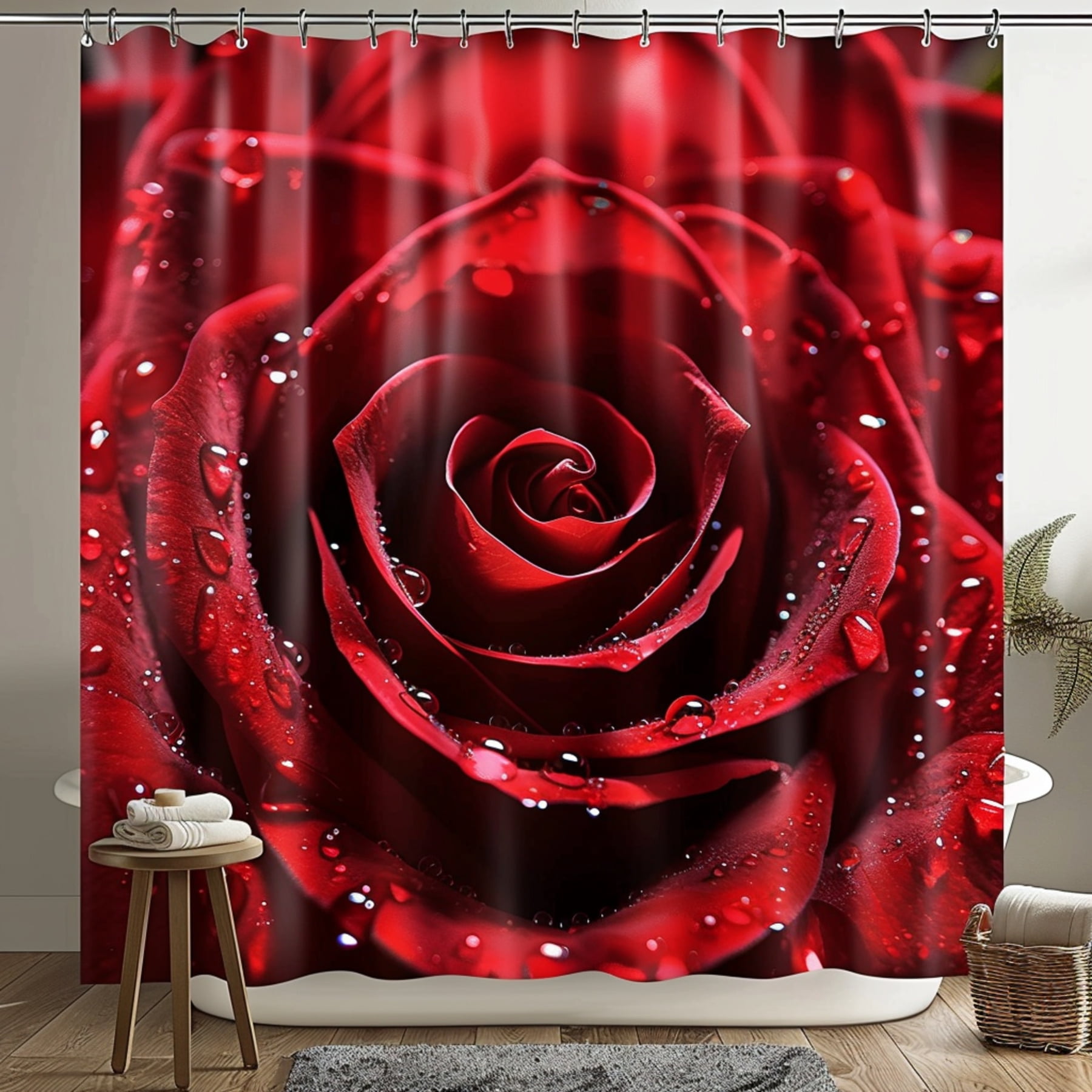 Ultra Realistic Red Rose Shower Curtain With Dew Stunning Valentines