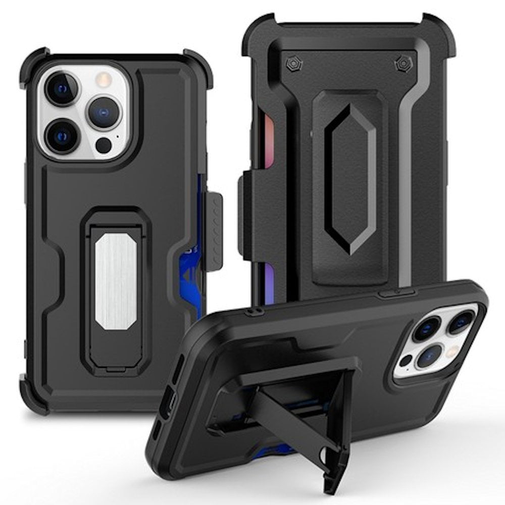 Ultra Rugged Hybrid Kickstand Case with Card Slot and Belt Clip Holster ...