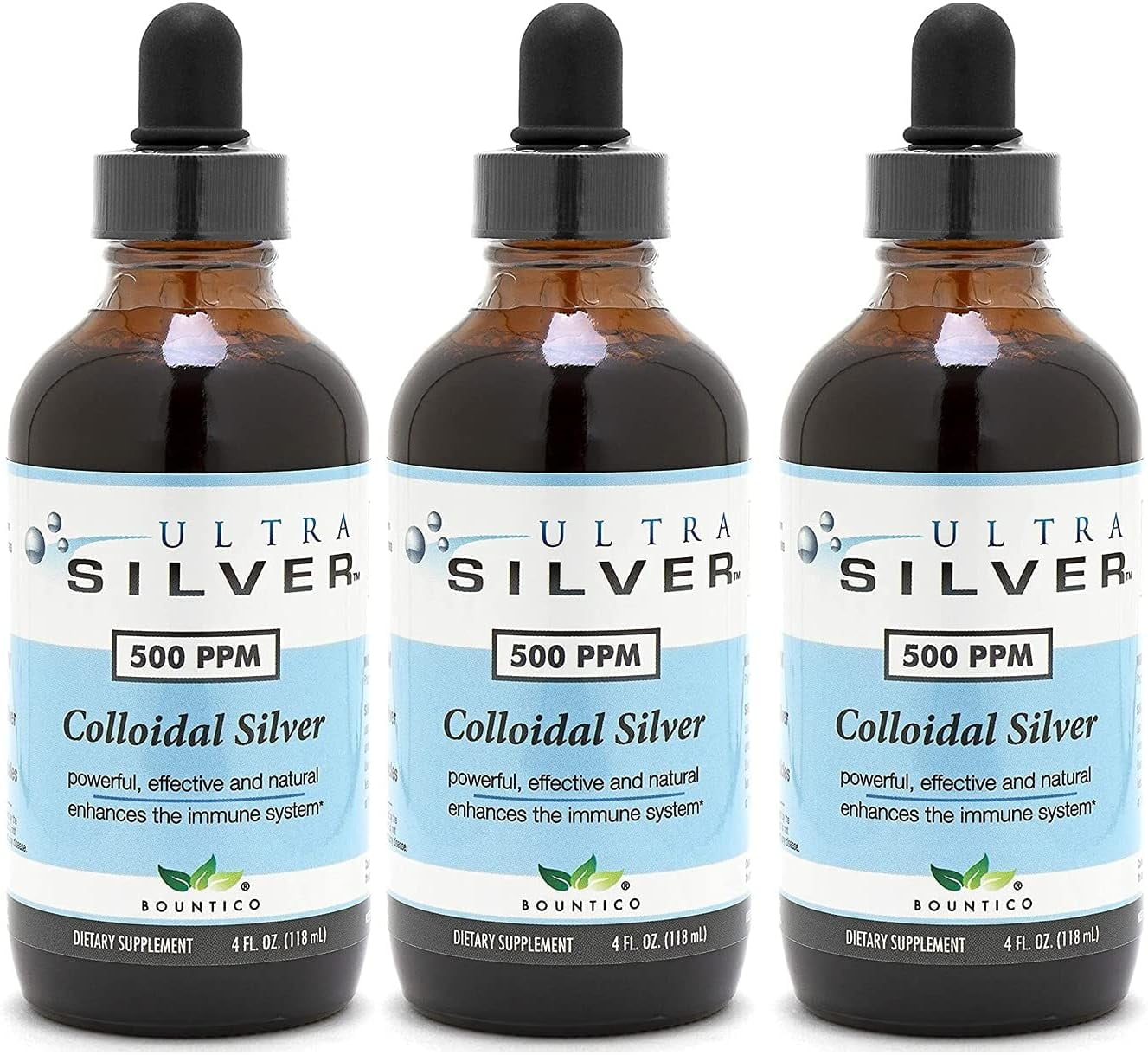 Ultra Silver Colloidal Silver, True Nano Suspension, 500 PPM, 4 Oz, 3 ...
