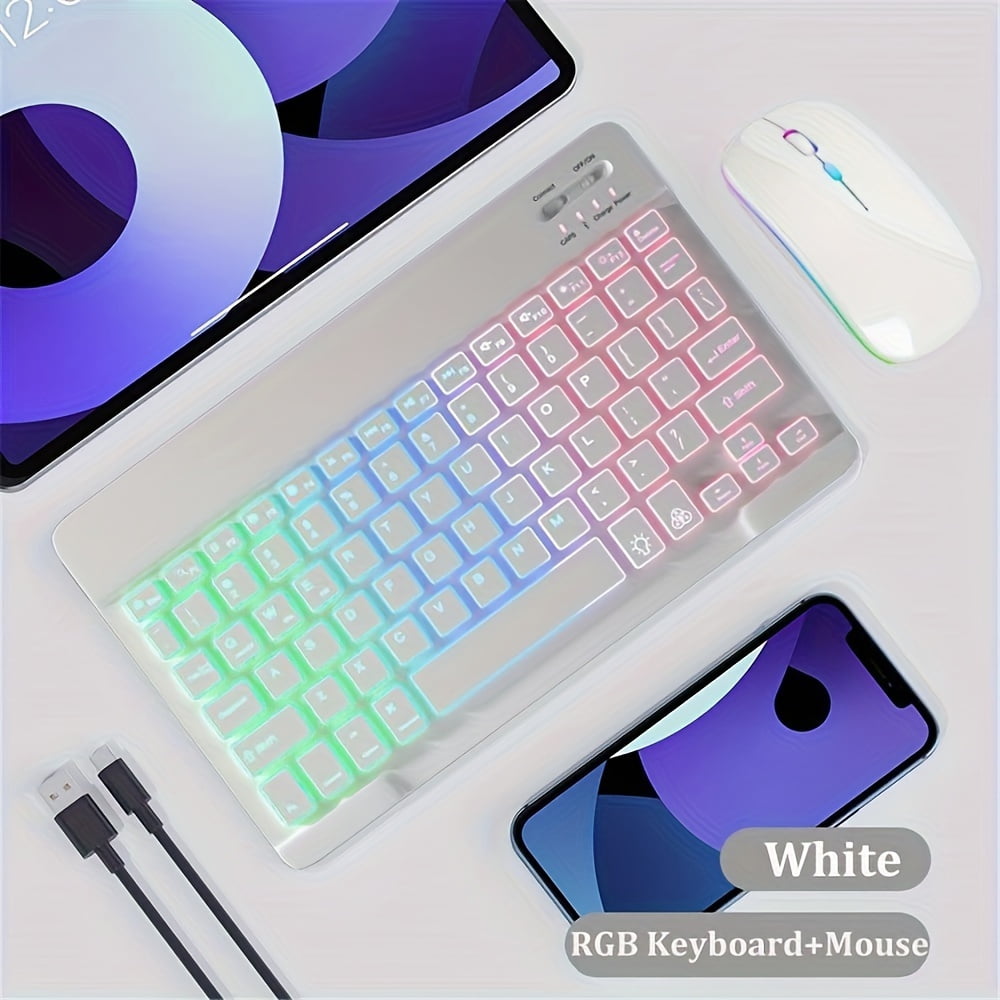 Ultra-Slim Backlit Wireless Keyboard and Mouse Set, Portable Optical ...