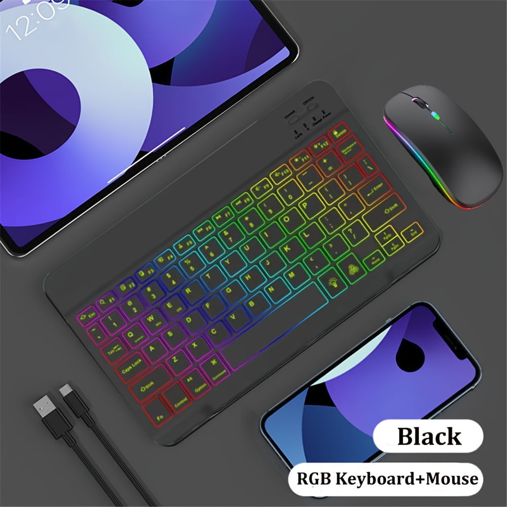 Ultra-Slim Backlit Wireless Keyboard and Mouse Set, Portable Optical ...
