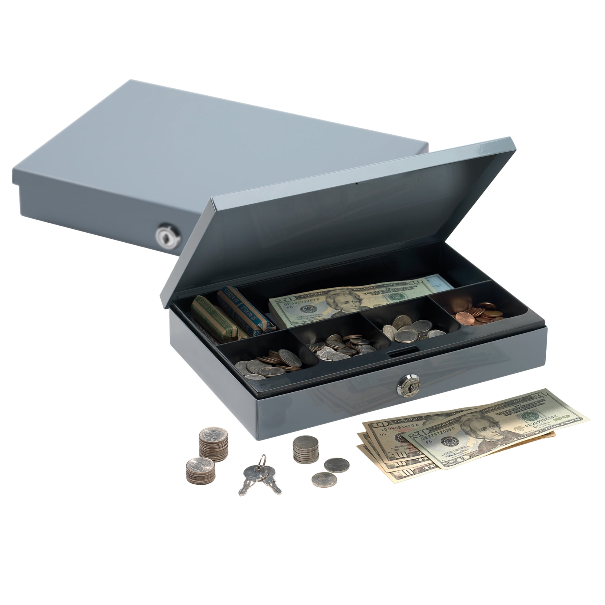 Ultra-Slim Cash Box With Security Lock, 2"H x 11 1/4"W x 7 1/2"D, Gray ...