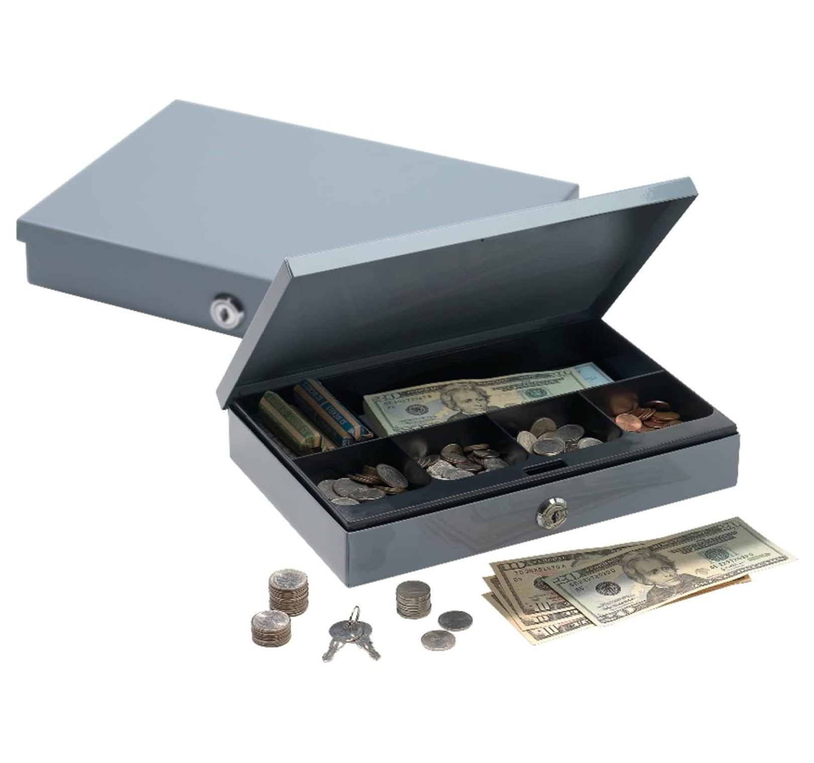 Ultra-Slim Cash Box with Security Lock, 2H x 11 1/4W x 7 1/2D, Gray ...