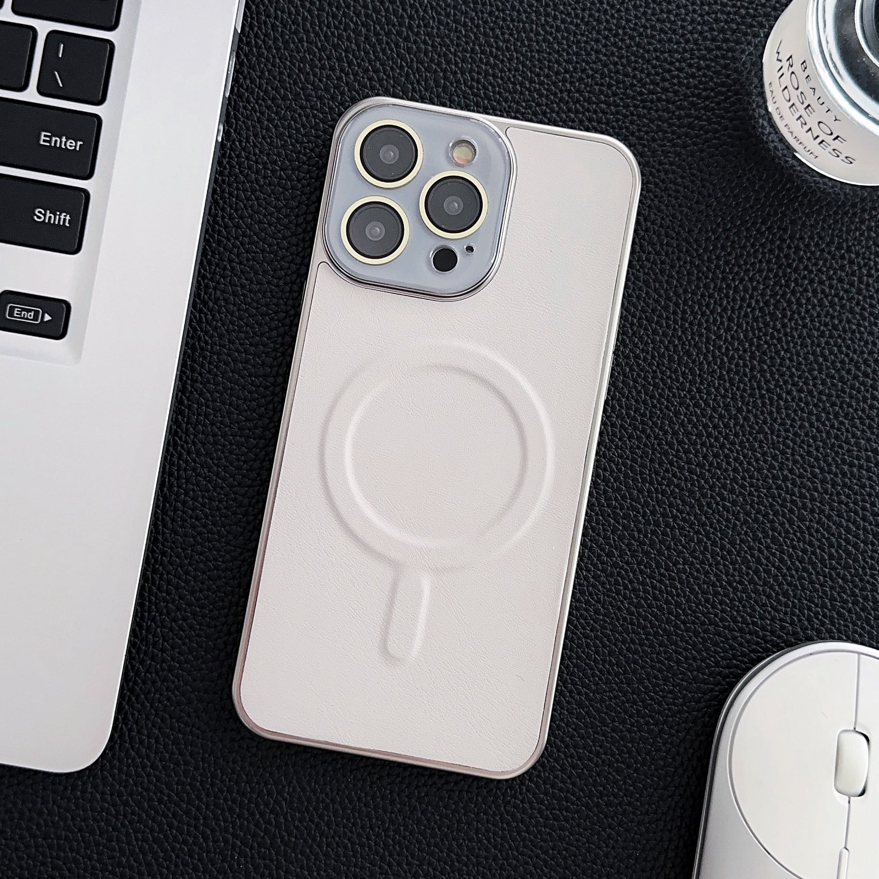 Ultra Slim PC Case for iPhone 13, PU Leather Texture Magnetic Case for ...