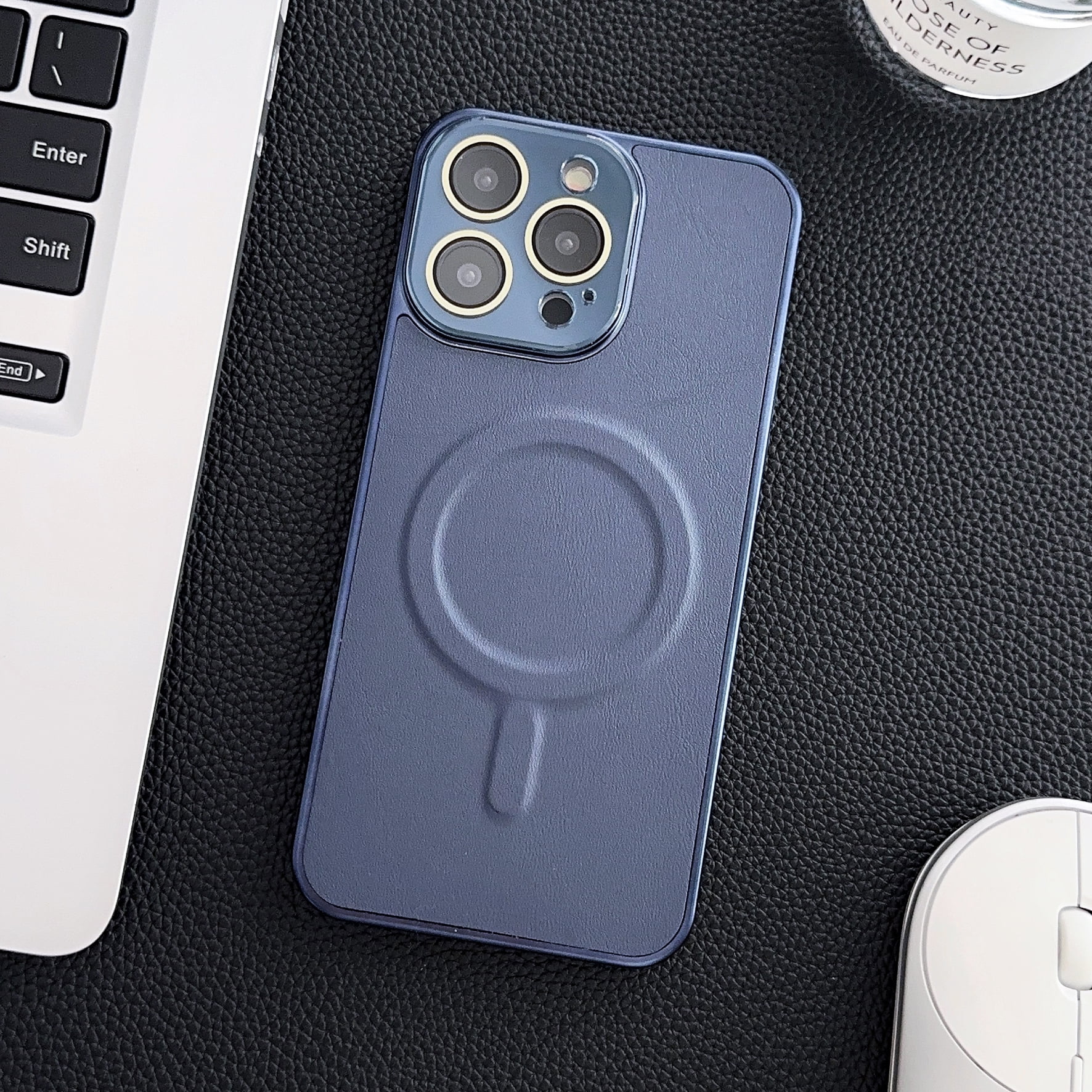 Ultra Slim PC Case for iPhone 13 Pro, PU Leather Texture Magnetic Case ...