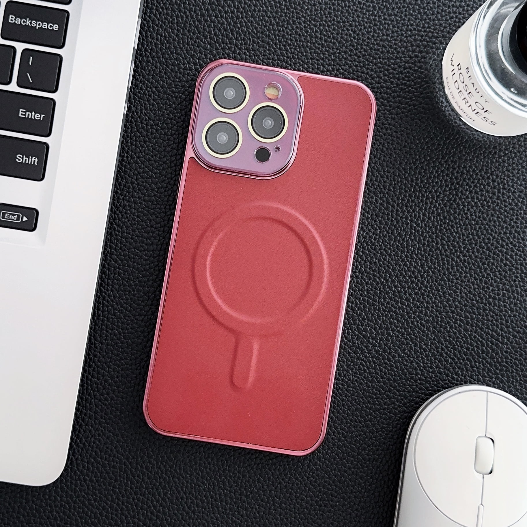 Ultra Slim PC Case for iPhone 15 Plus, PU Leather Texture Magnetic Case ...