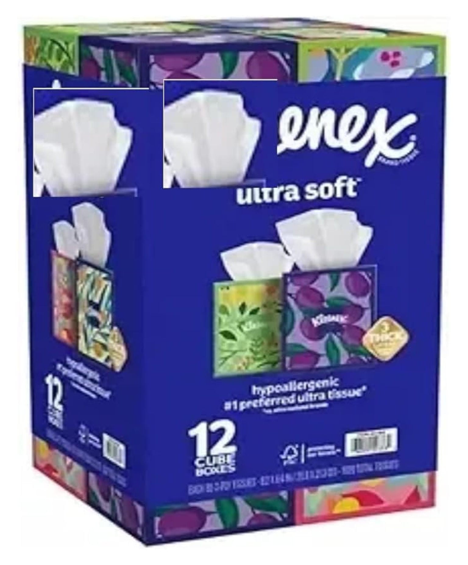 Ultra Soft 3-Ply Facial Tissues, 85 Tissues per Cube Box, Pack of 12 ...