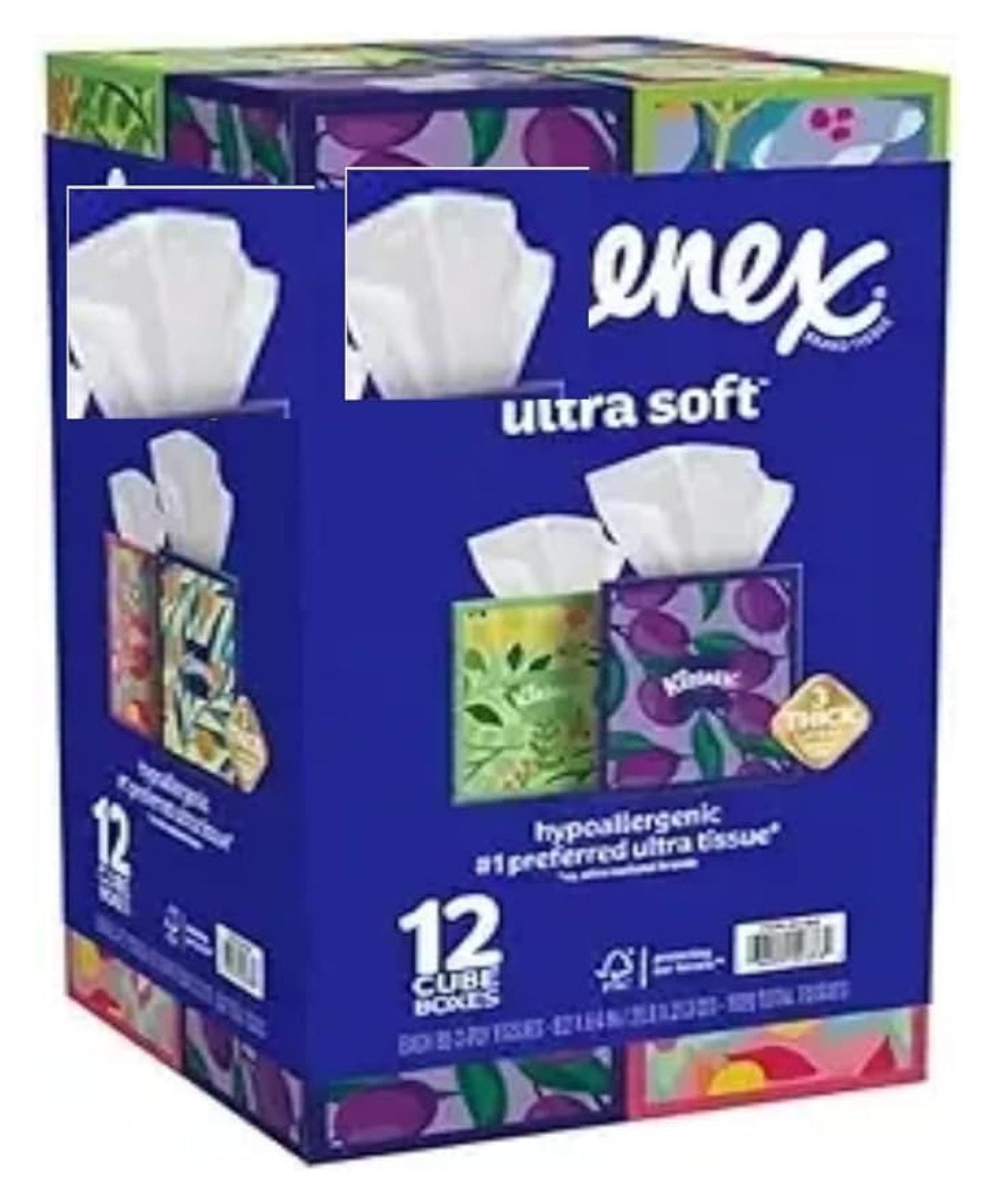 Ultra Soft 3-Ply Facial Tissues, 85 Tissues per Cube Box, Pack of 12 ...