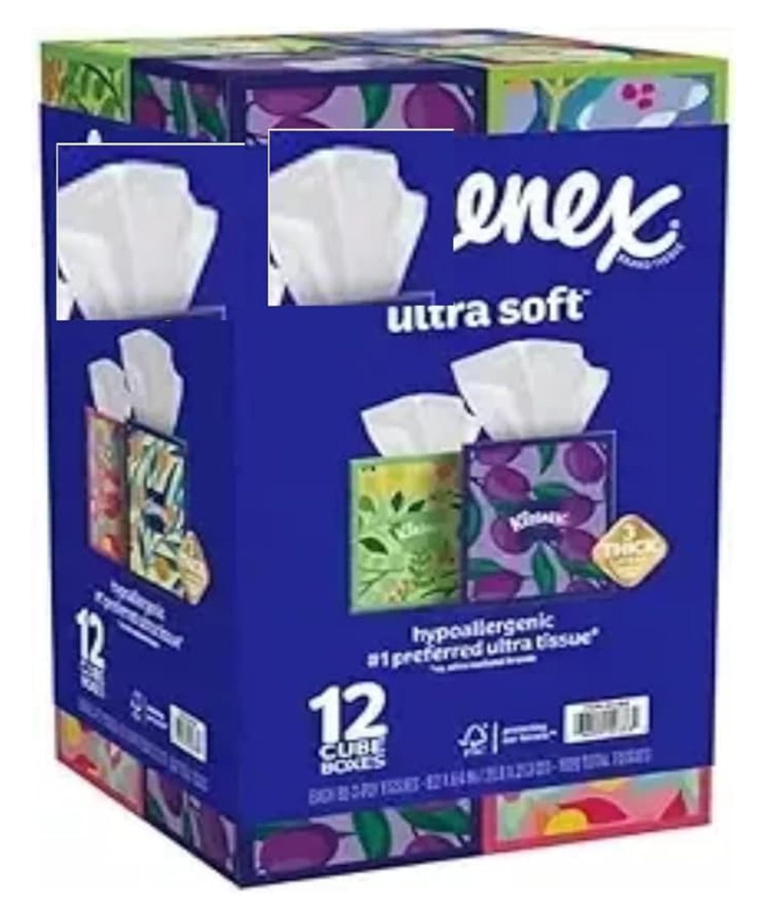 Ultra Soft 3-Ply Facial Tissues, 85 Tissues per Cube Box, Pack of 12 ...